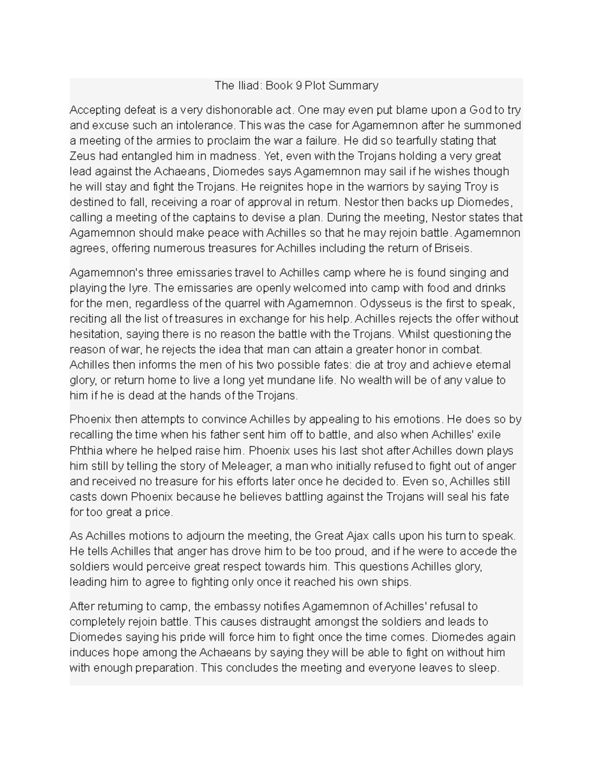 The Iliad: Book 9 Plot Summary - Studocu