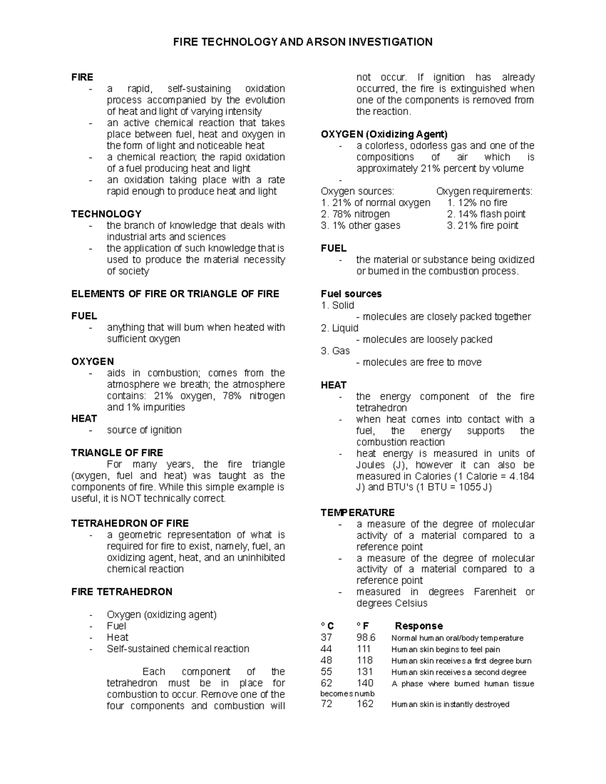 CDI 6 FIRE Technology AND Arson Investigation - FIRE a rapid, self-sustaining oxidation process ...