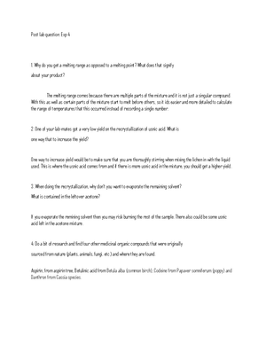 Exp 3 Post Lab - Exp 3 Post Lab - Medication Identification: Going about finding the identity of ...