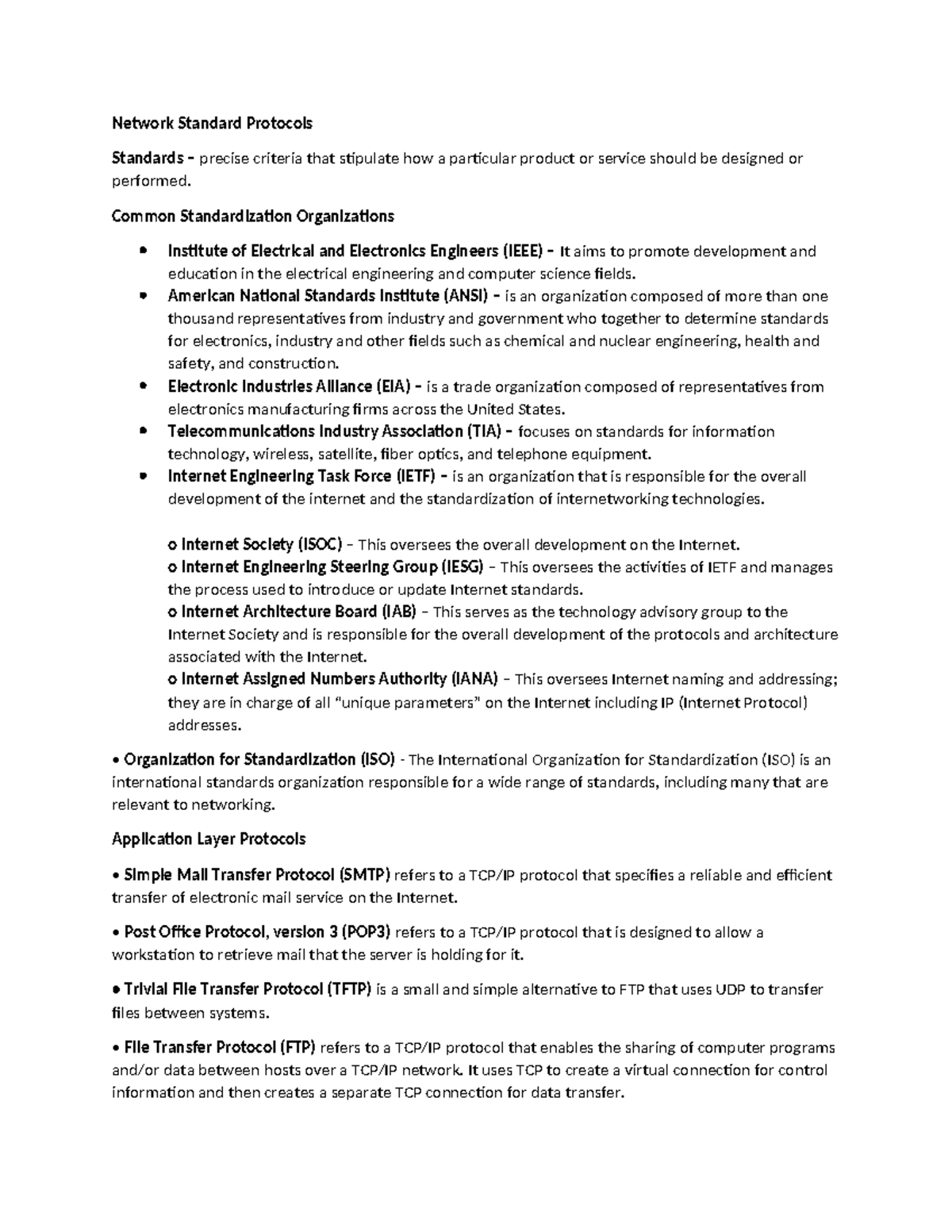 Network Technology Midterms - Network Standard Protocols Standards ...