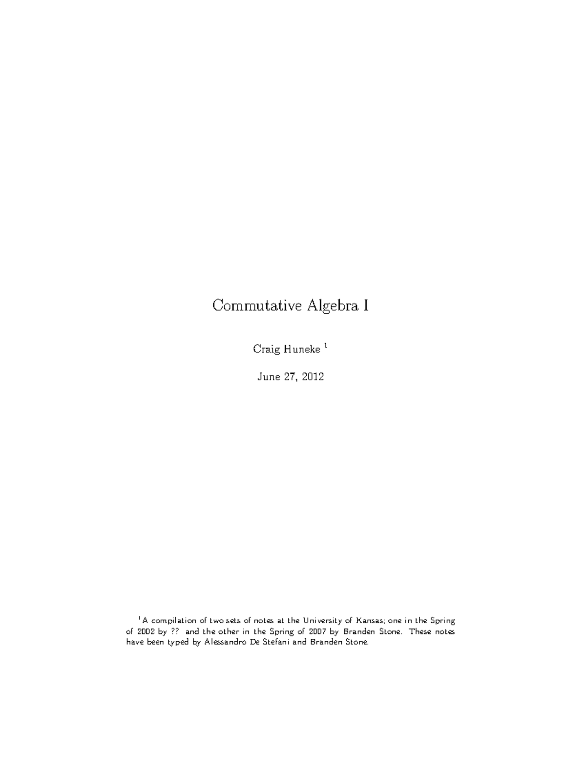 Commutative Algebra - These notes have been typed by Alessandro De ...