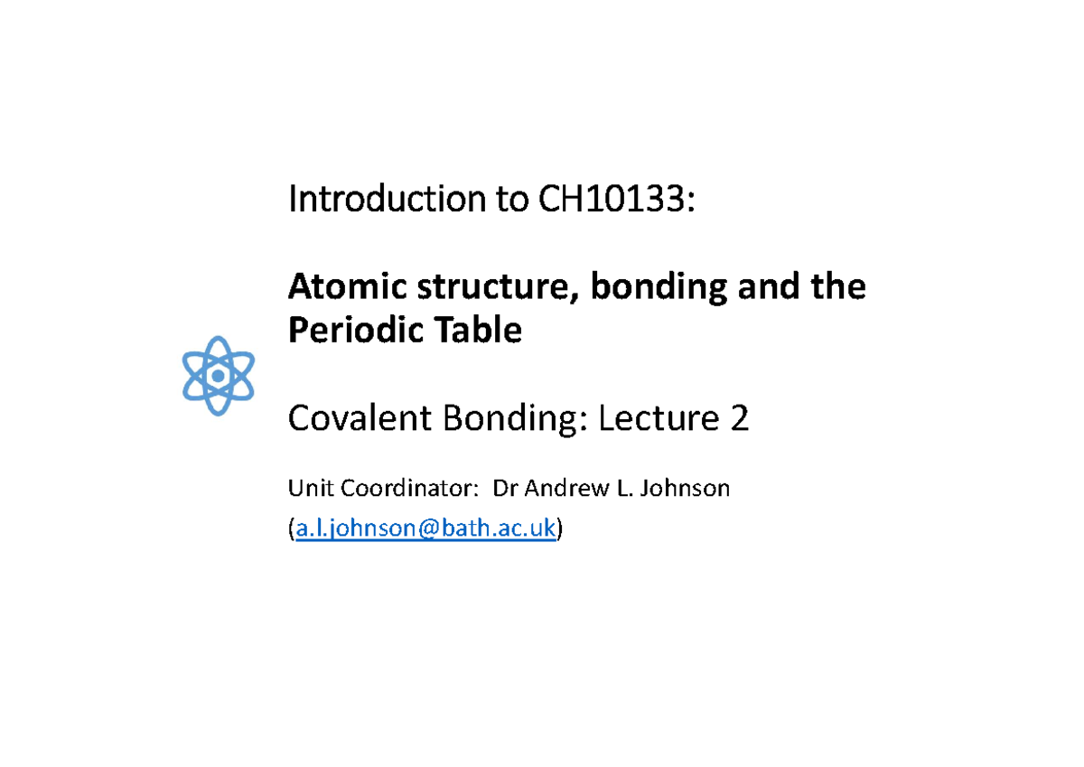 Week 5 L2 - Covalent Bonding - Introduction to CH 10133 : Atomic ...