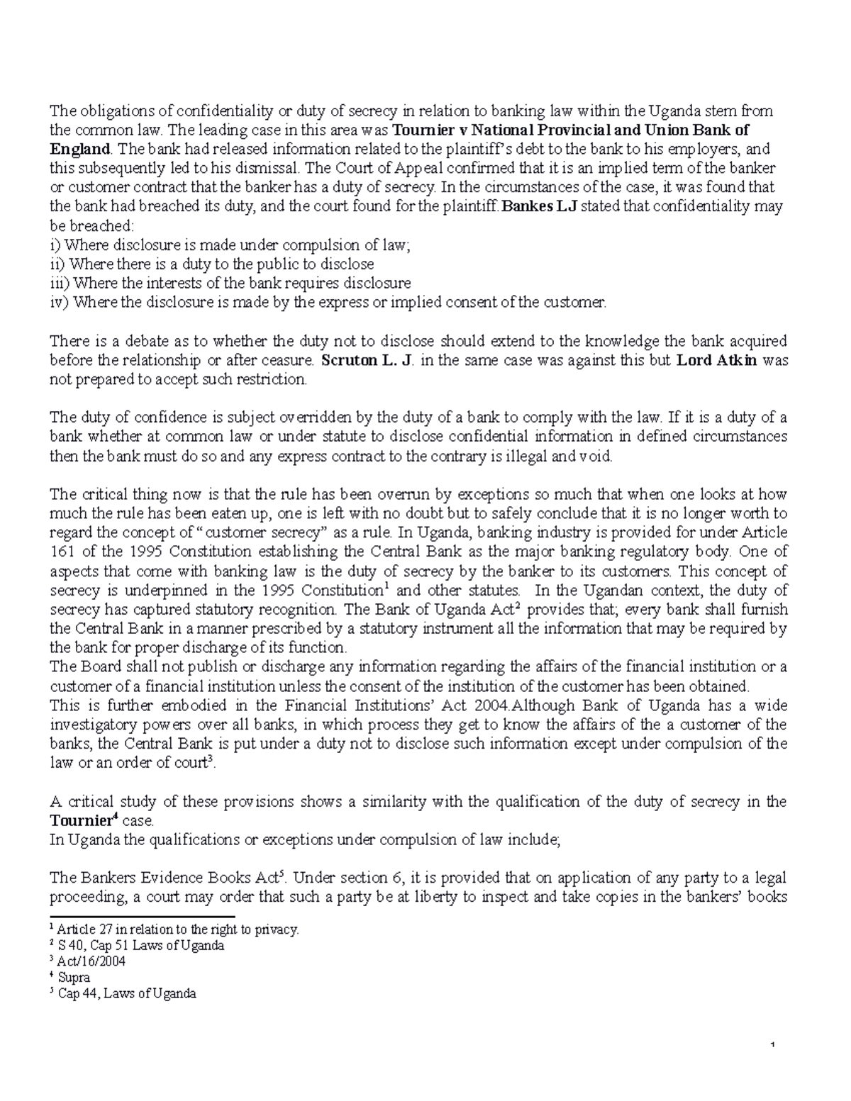 Bankers DUTY OF Secrecy 2 - The obligations of confidentiality or duty ...