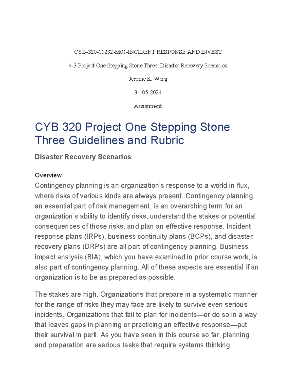 CBY320 4-3 Disaster Recovery Scenarios - CYB-320-11232-M01-INCIDENT ...