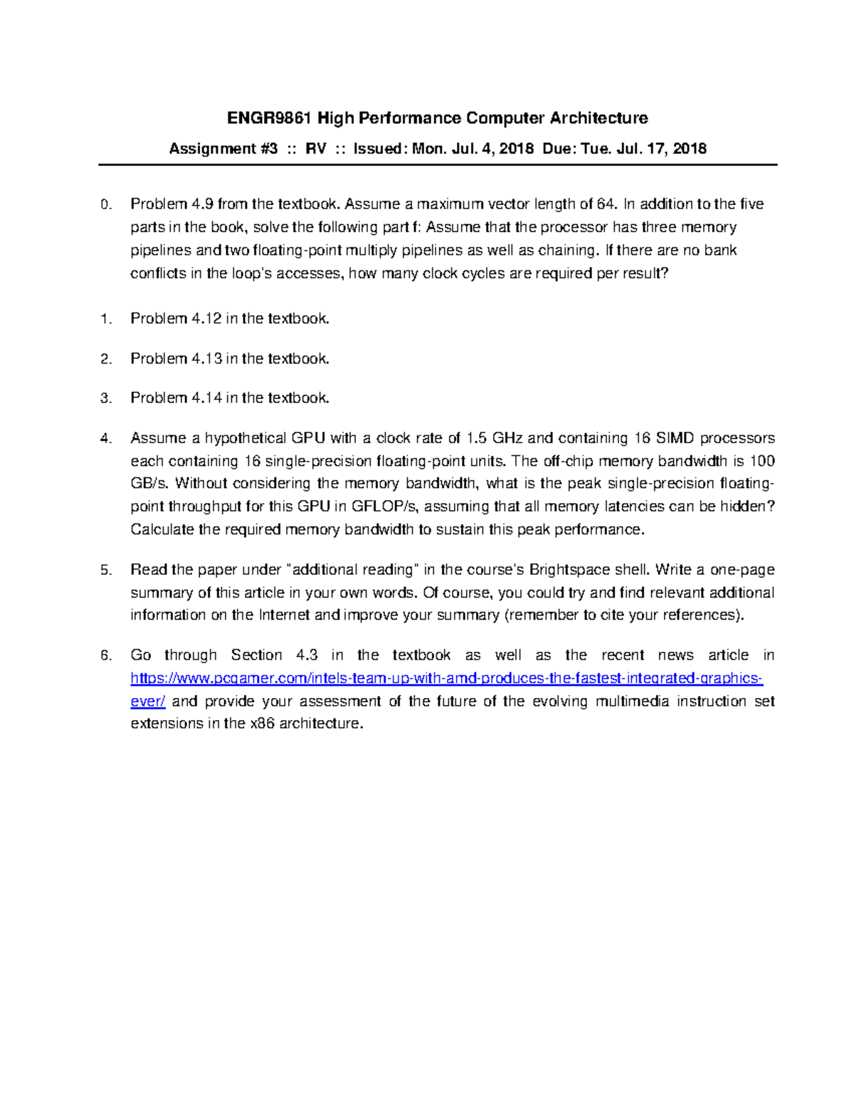 Assignment #3 - ENGR9861 High Performance Computer Architecture Assignment #3 :: RV :: Issued ...