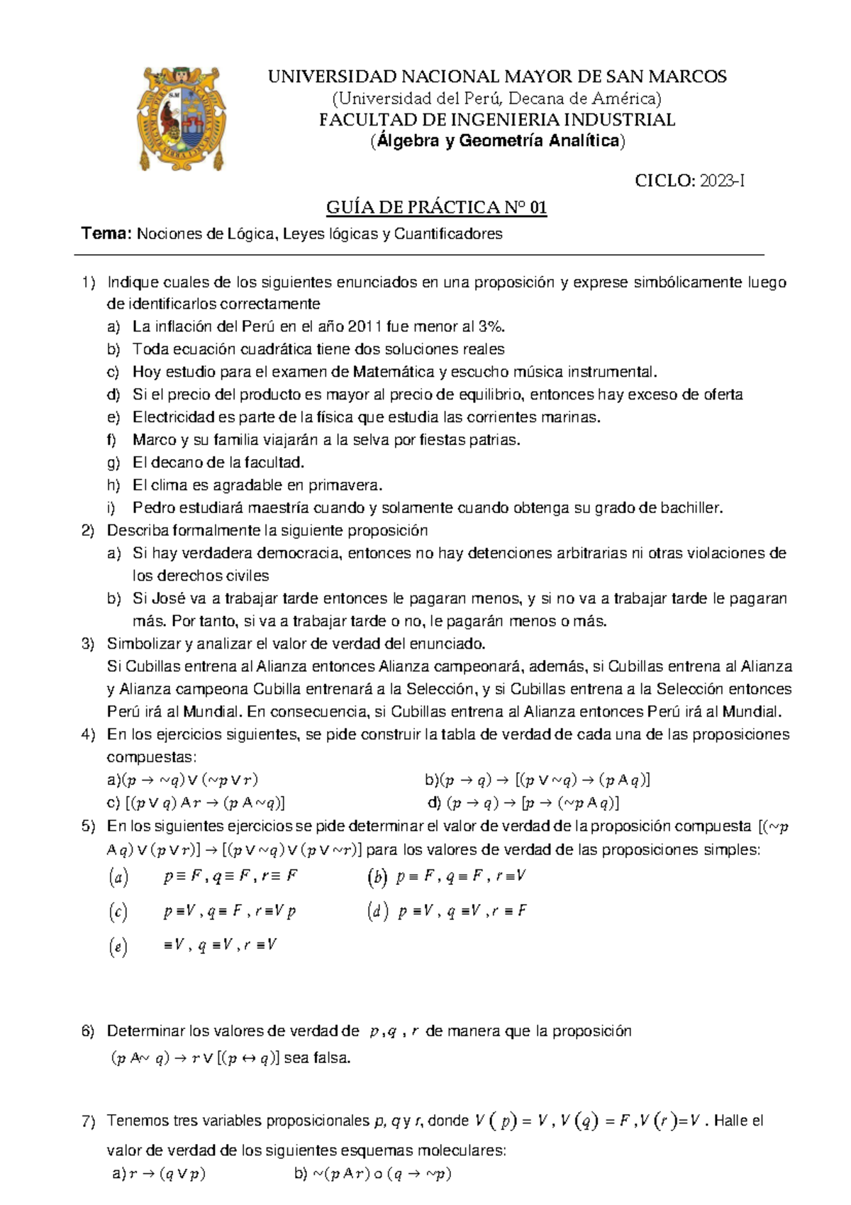 Practica- dirigida 01 - UNIVERSIDAD NACIONAL MAYOR DE SAN MARCOS (Universidad del Perú, Decana ...