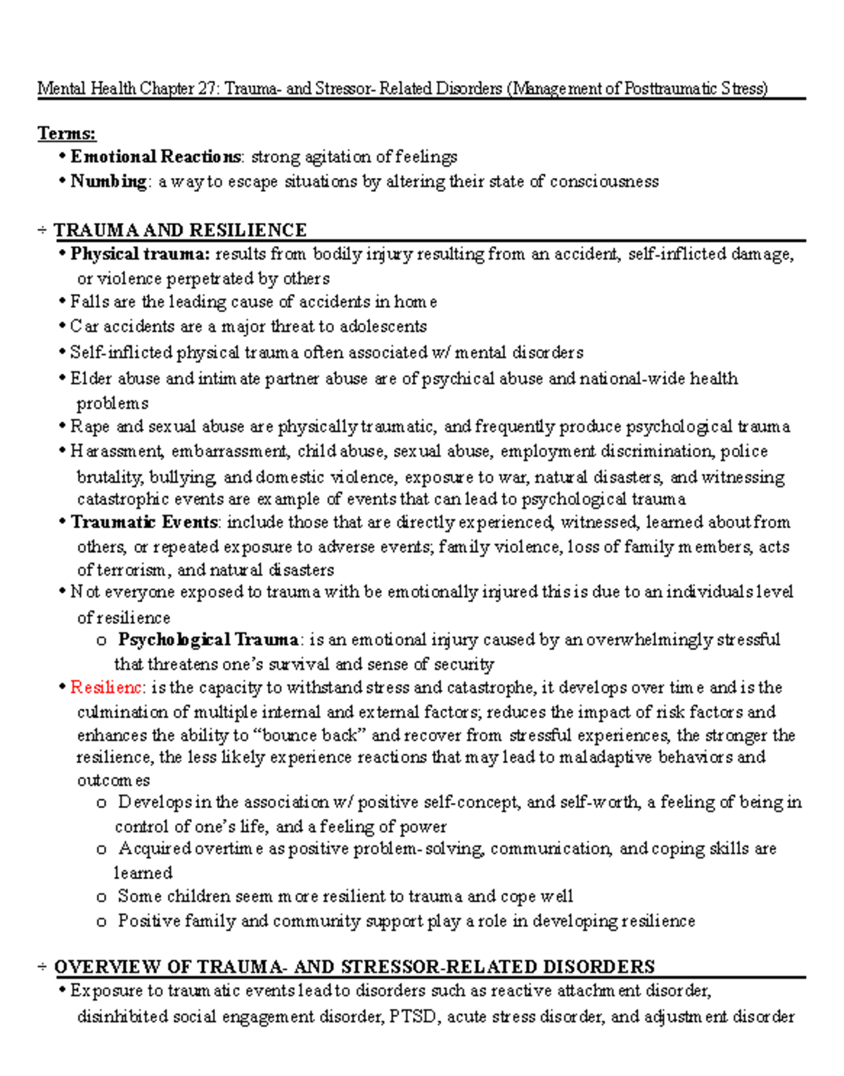 Mental Health Chapter 27: Trauma and Resilience - Studocu