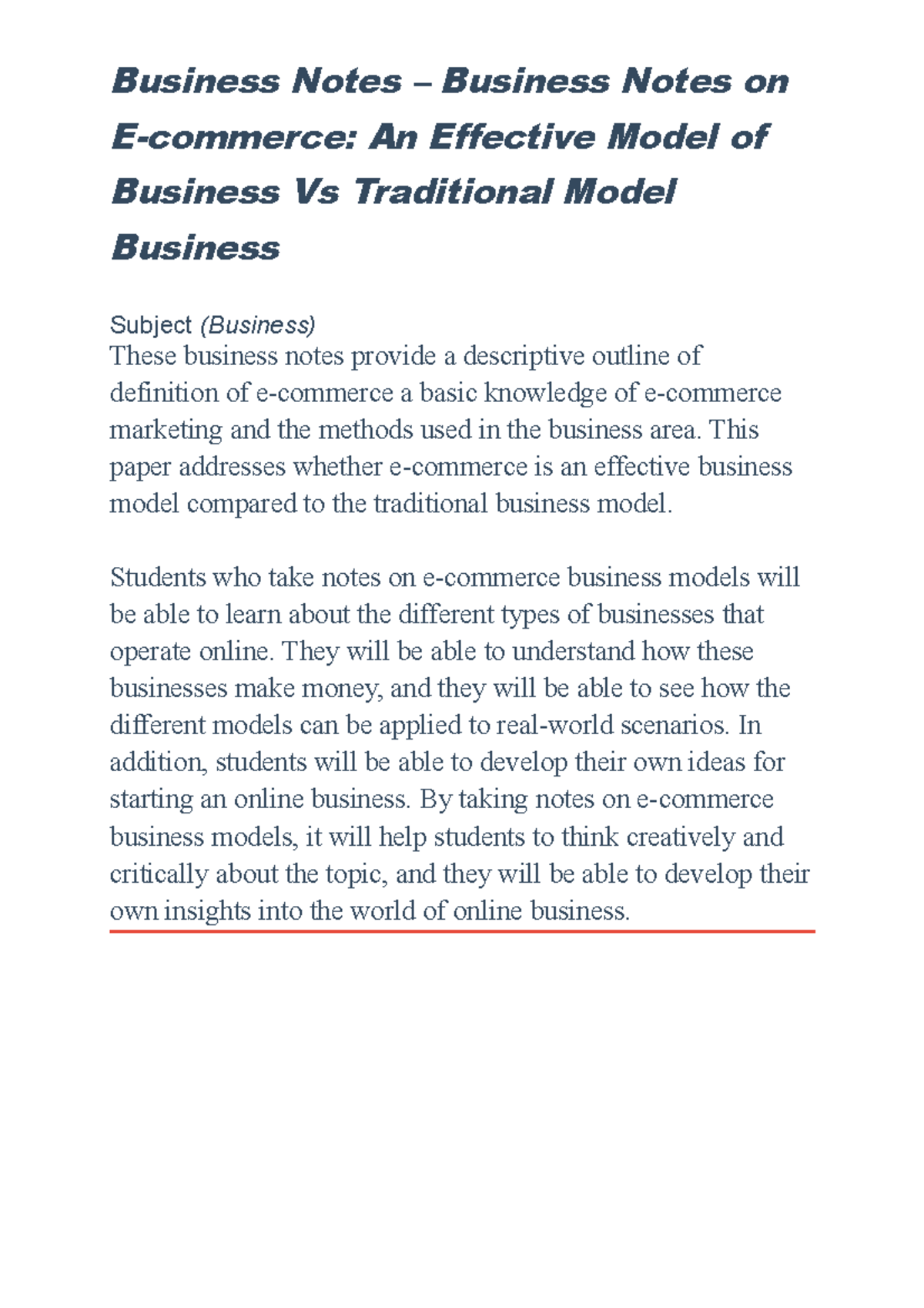 E-commerce-An Effective Model of Business Vs Traditional Model Business ...