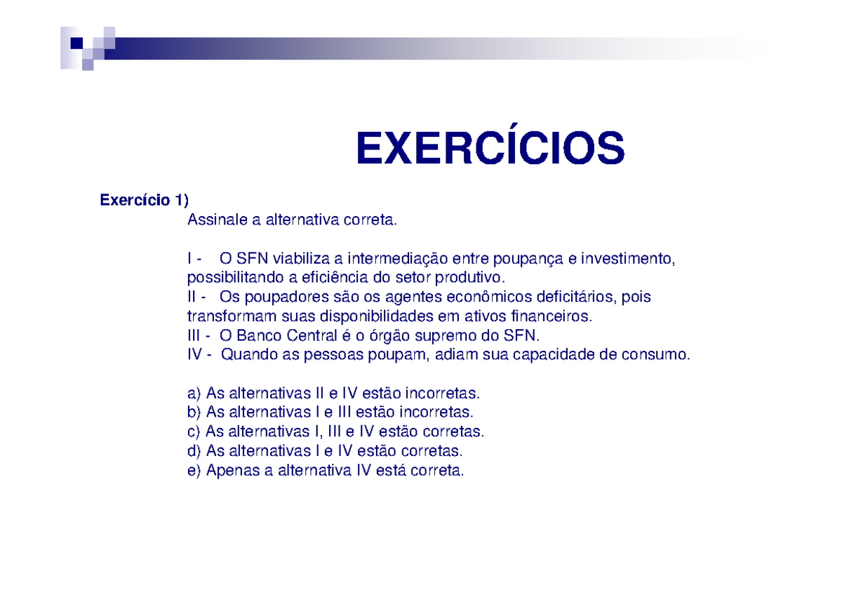 Exercícios de conhecimentos bancários - EXERCÍCIOS Exercício 1 ...