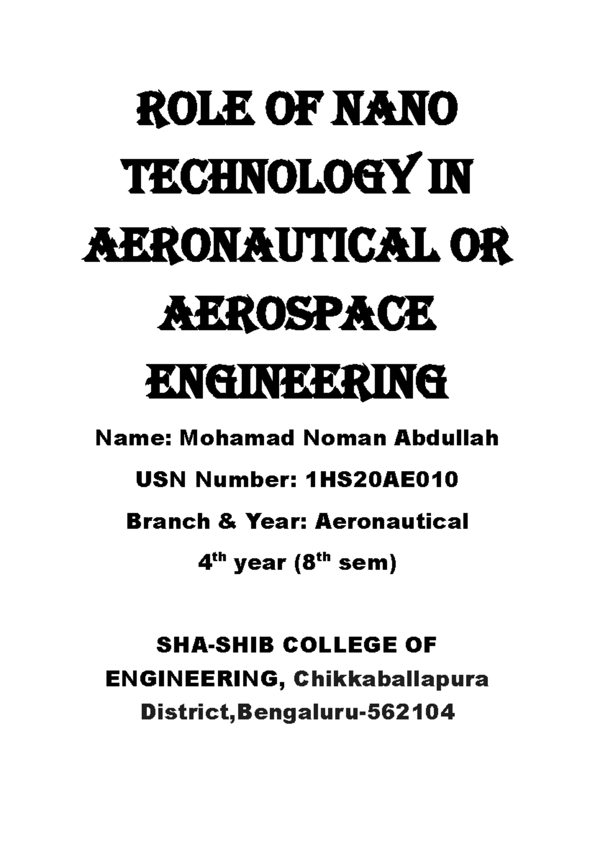 AB Nano technology - Role of NaNo TechNology iN aeRoNauTical oR ...