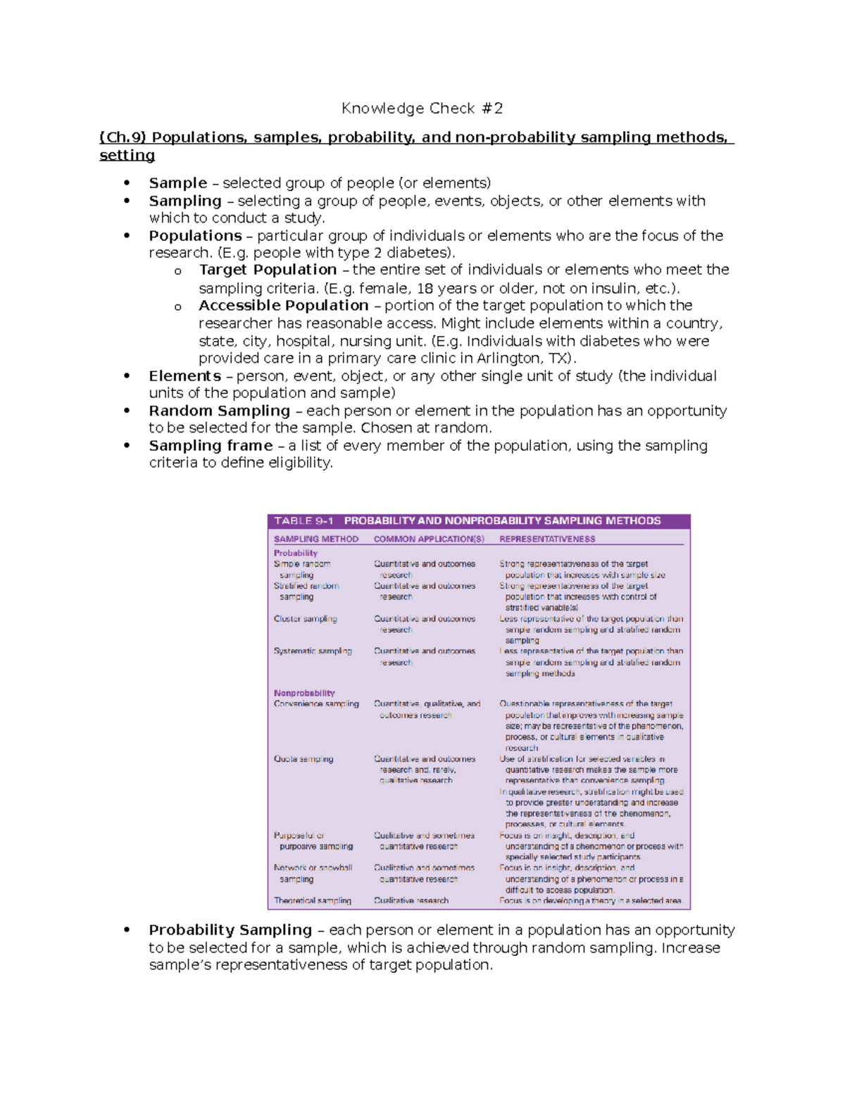Knowledge Check 2 Review - Knowledge Check (Ch) Populations, samples ...