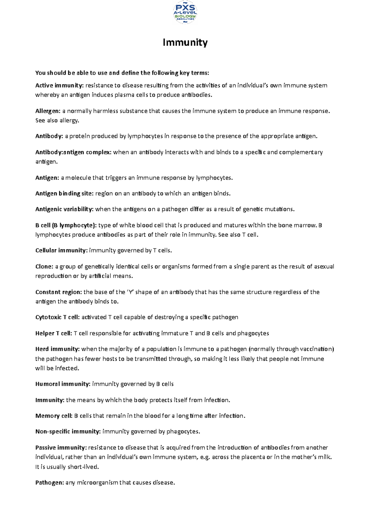 Immunity-worksheet-4 - Immunity You should be able to use and define ...