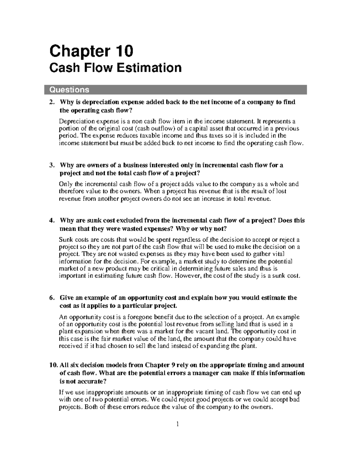 Chapter 10 Solutions - Cash Flow Estimation resources - Chapter 10 Cash Flow Estimation ...