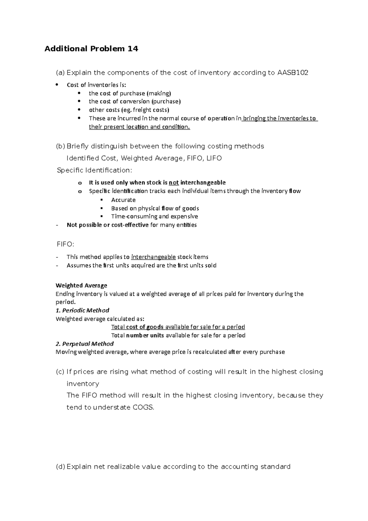 Tute HW Wk9 - Tute solutions - Additional Problem 14 (a) Explain the ...