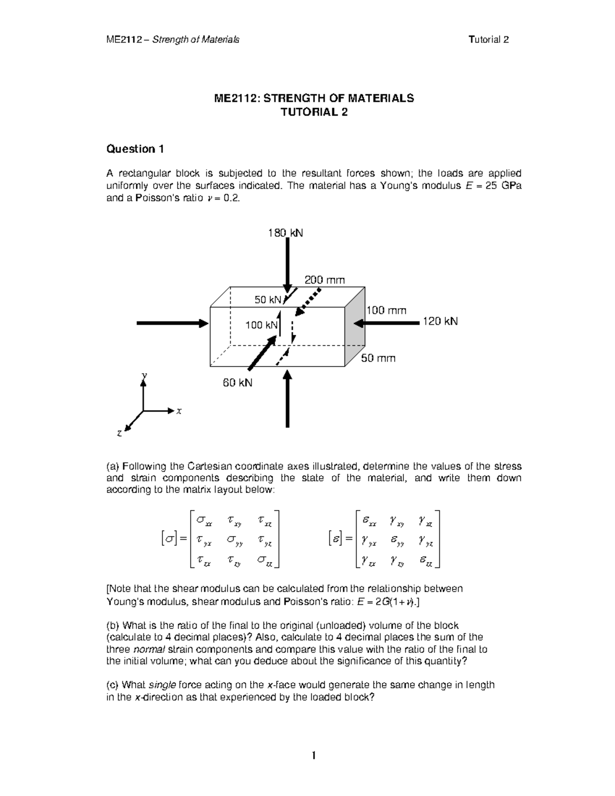 ME2112-Tutorial 2 - ME2112 – Strength of Materials Tutorial 2 ME2112 ...