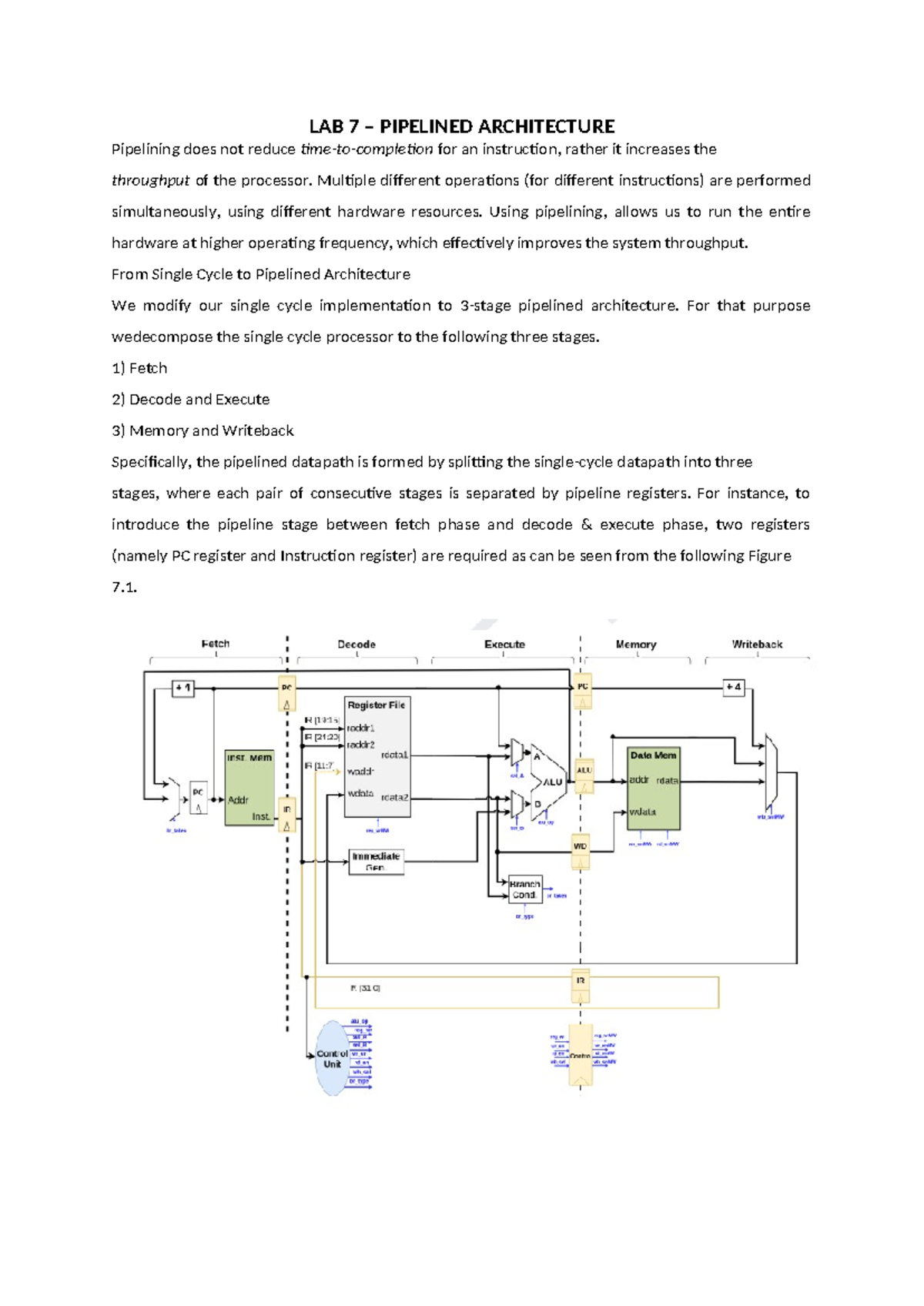 Electrical Engineering Lab 7 Pipelined Architecture Pipelining Does