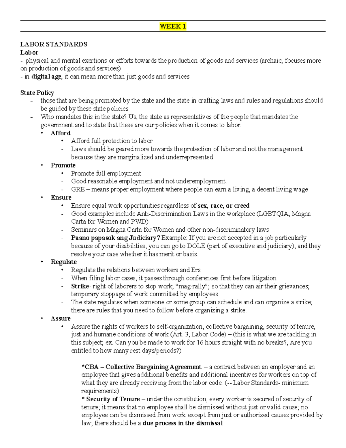 Labor Standards and Labor Relations - WEEK 1 LABOR STANDARDS Labor ...