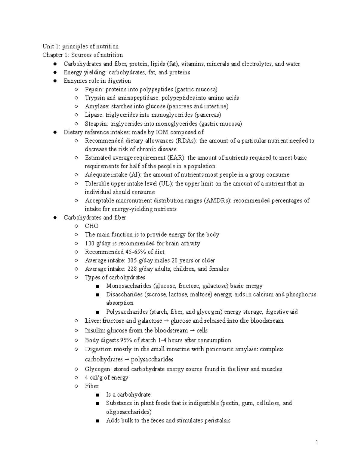 ATI Nutrition - Unit 1: principles of nutrition Chapter 1: Sources of ...