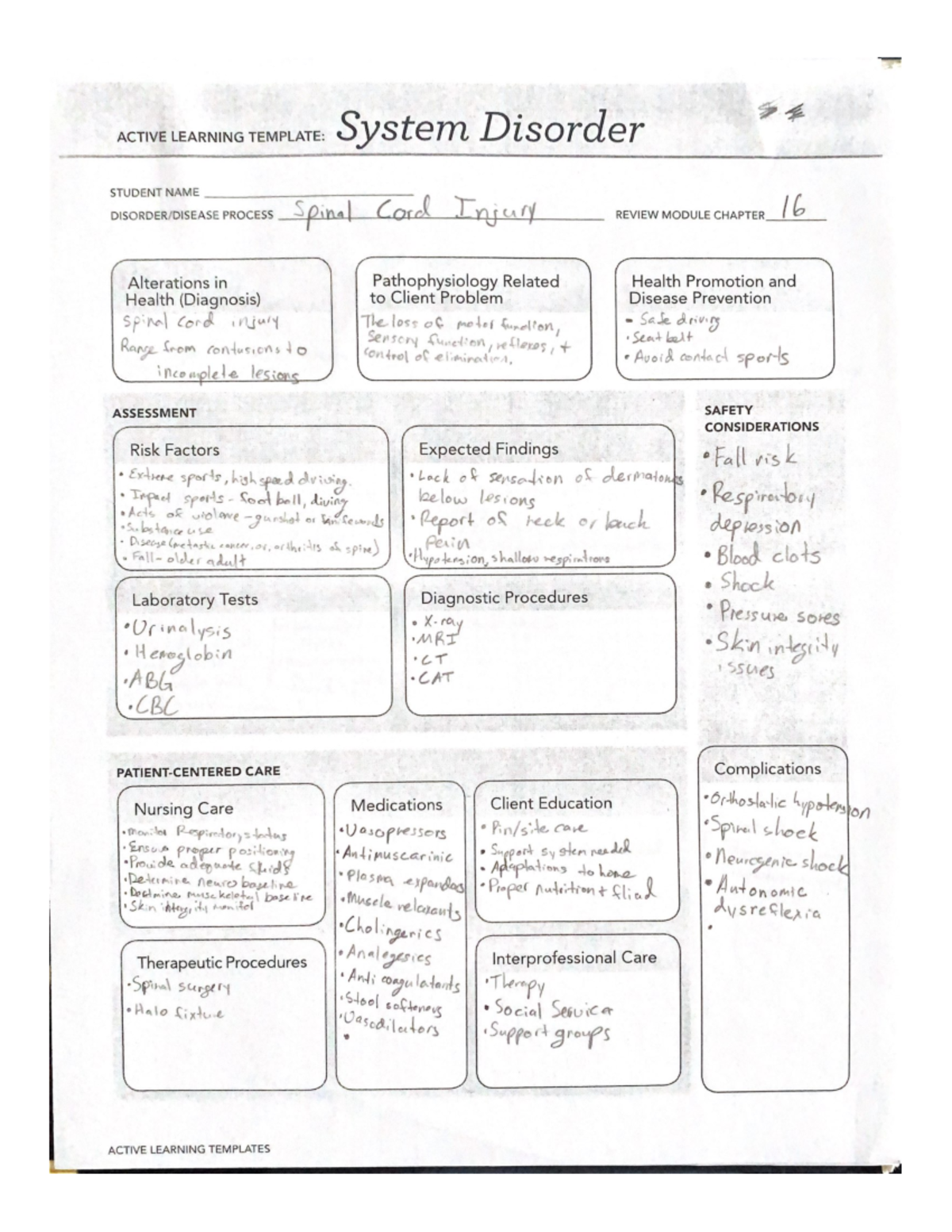 Spinal Cord Injury - NUR 211 - Studocu
