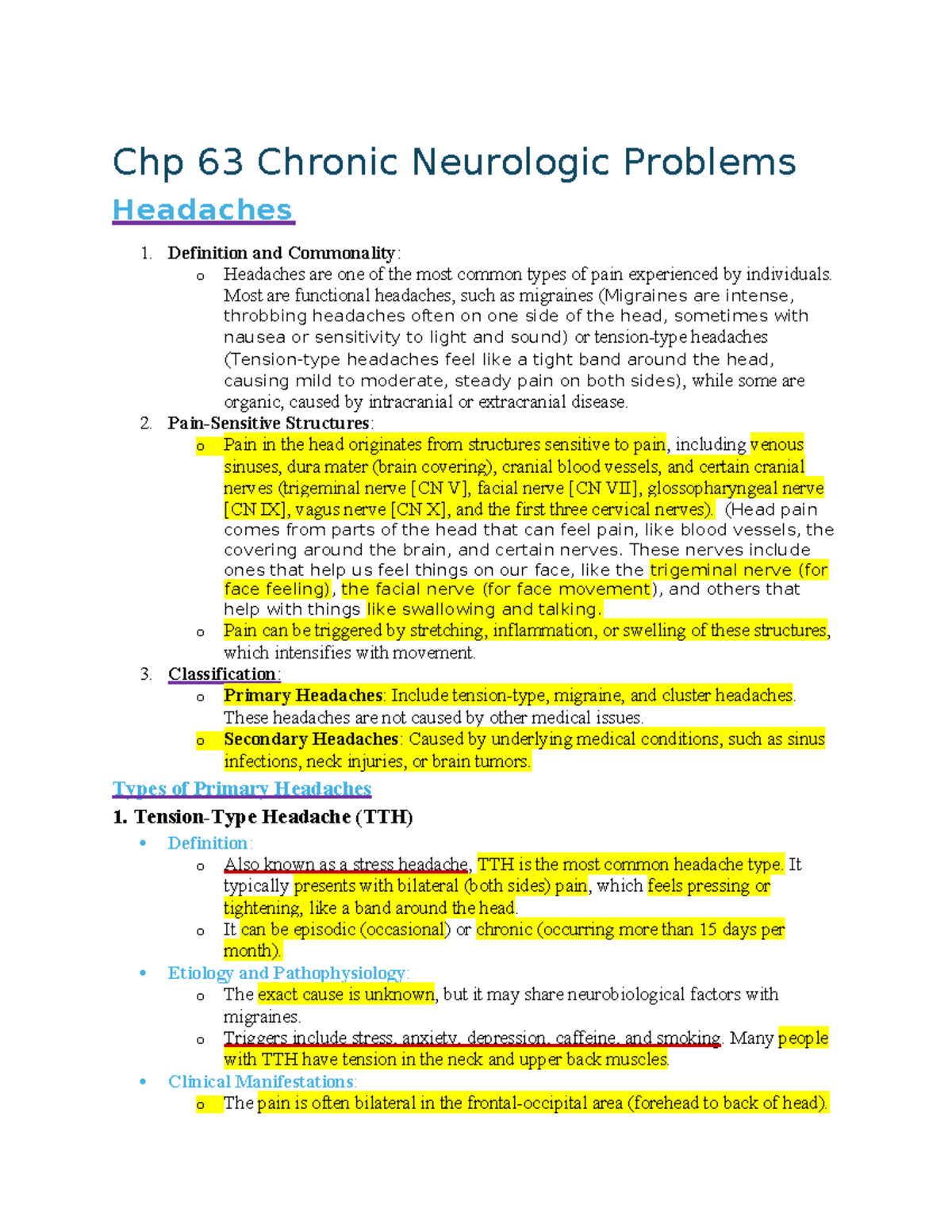 Chapter 63 Chronic Neurologic Problems notes - Chp 63 Chronic ...