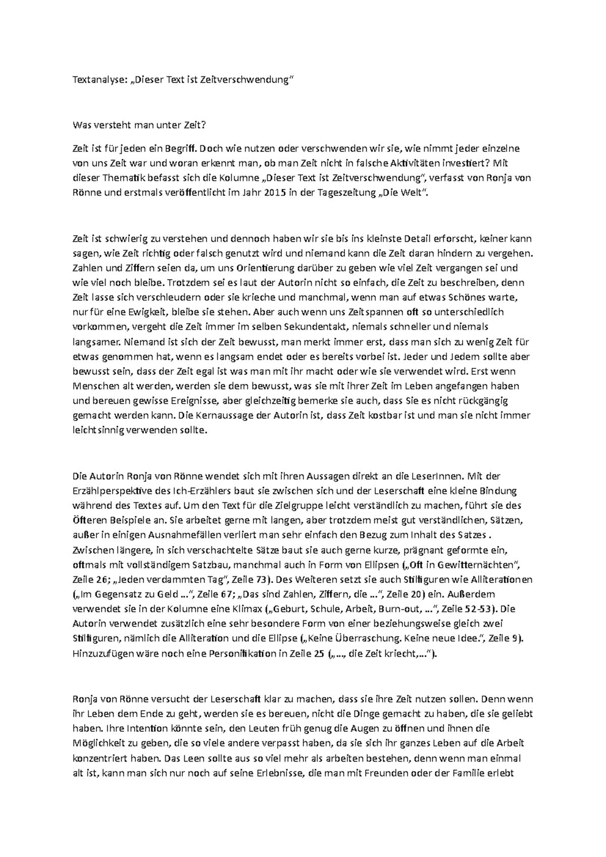 Textanalyse Zeitverschwendung - Textanalyse: „Dieser Text ist ...