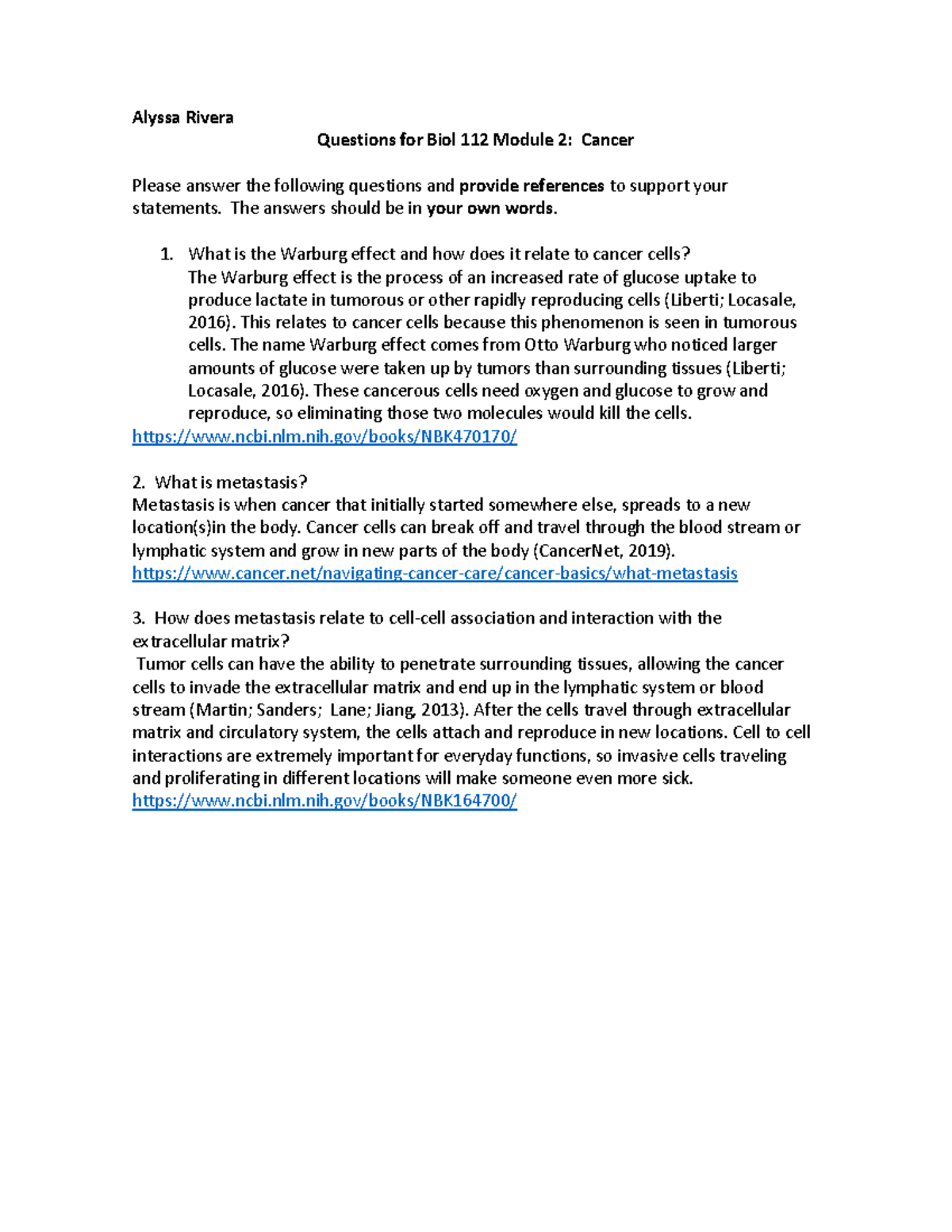 Cancer discussion questions 2 - Alyssa Rivera Questions for Biol 112 ...
