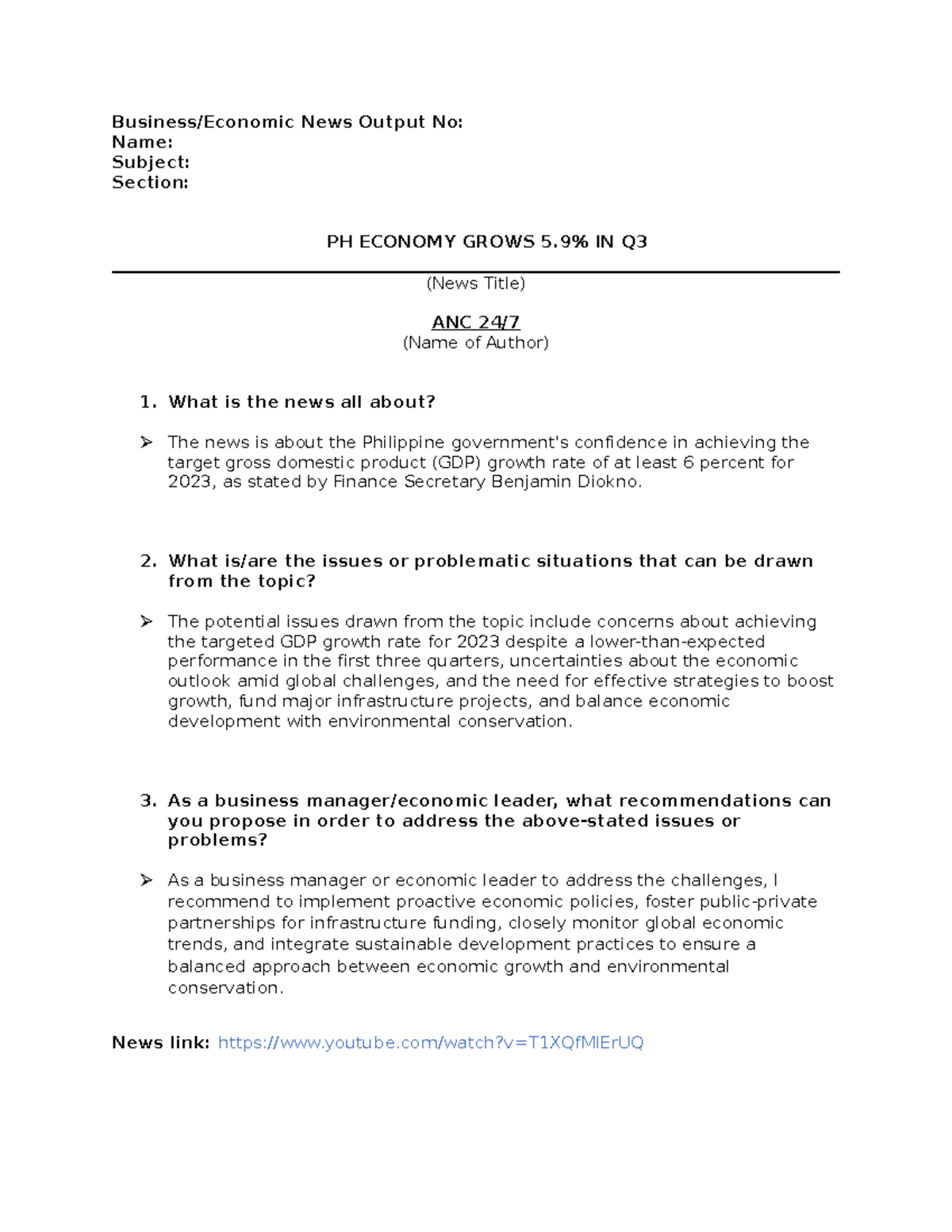 Economic-News-Output-Template - Business/Economic News Output No: Name ...