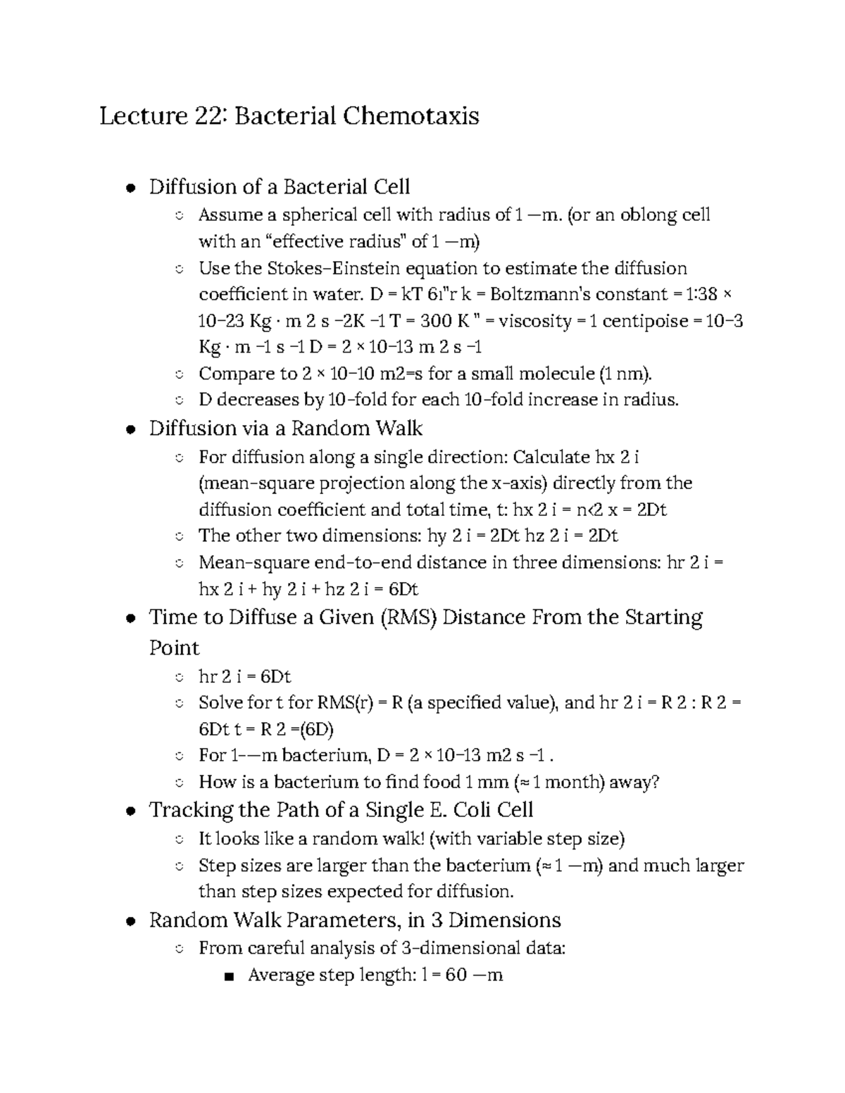 Biology 3550 Notes Lecture 22 10 26 - Lecture 22 Bacterial Chemotaxis ...