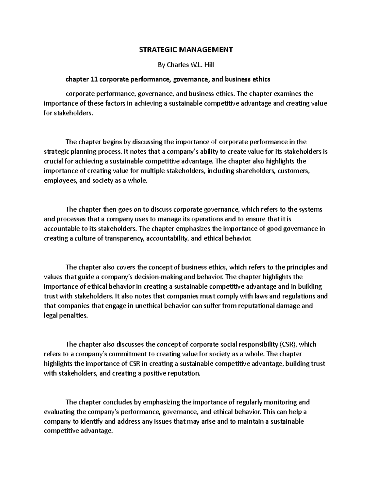 Strategic Management by Charles W.L. Hill Chapter 11 - STRATEGIC ...