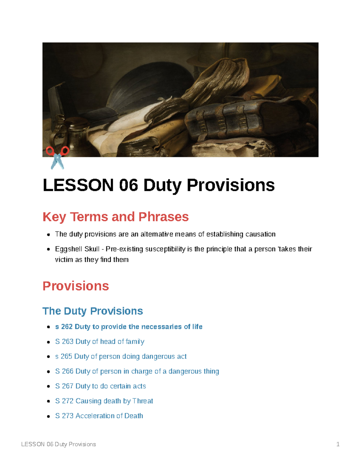 Lesson 06 Duty Provisions - LESSON 06 Duty Provisions Key Terms and ...