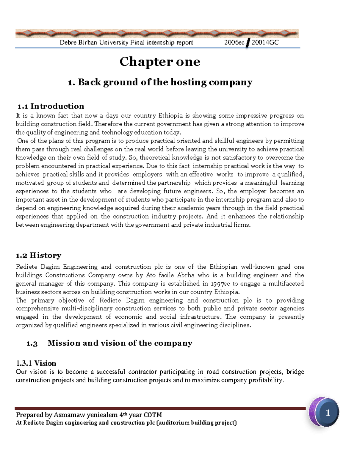 Internship works - Prepared by Asmamaw yeniealem 4th year COTM 1 ...