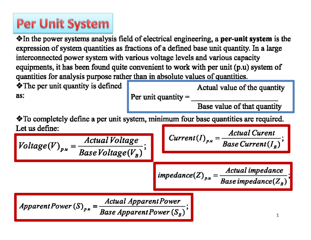 1588942303 per unit system - Power System Engineering 1 - Studocu