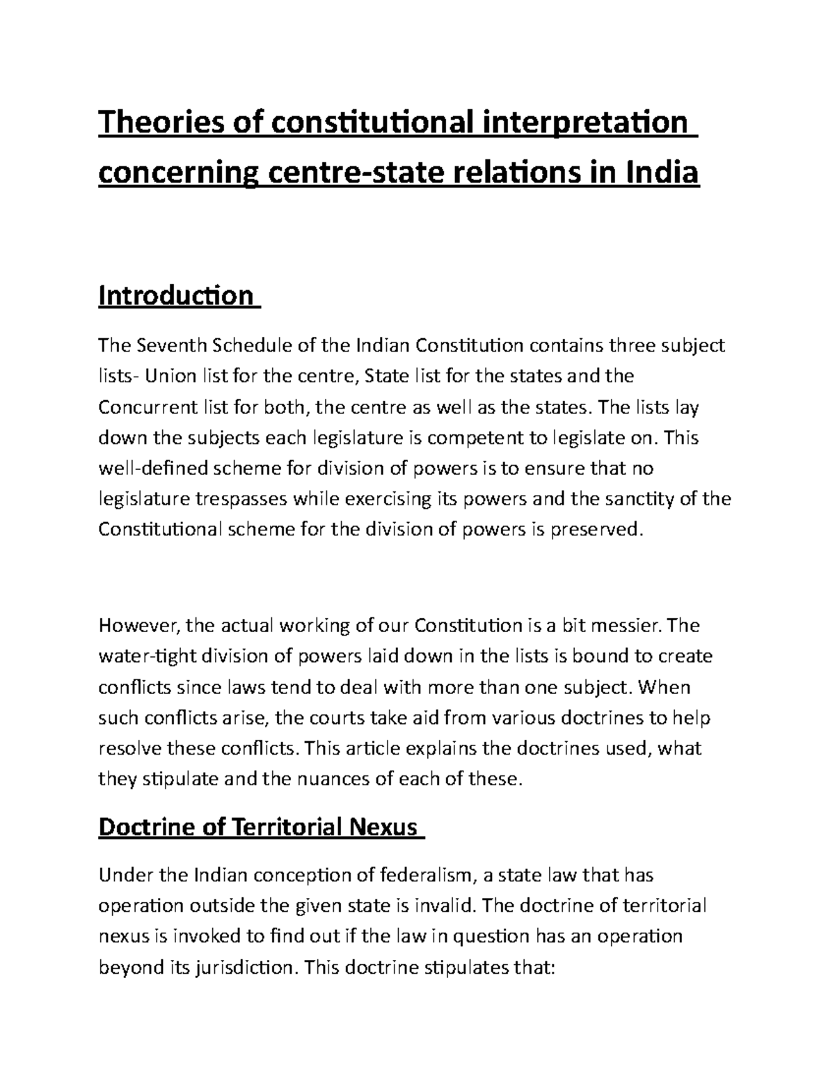 Theories of constitutional interpretation concerning centre - Theories ...