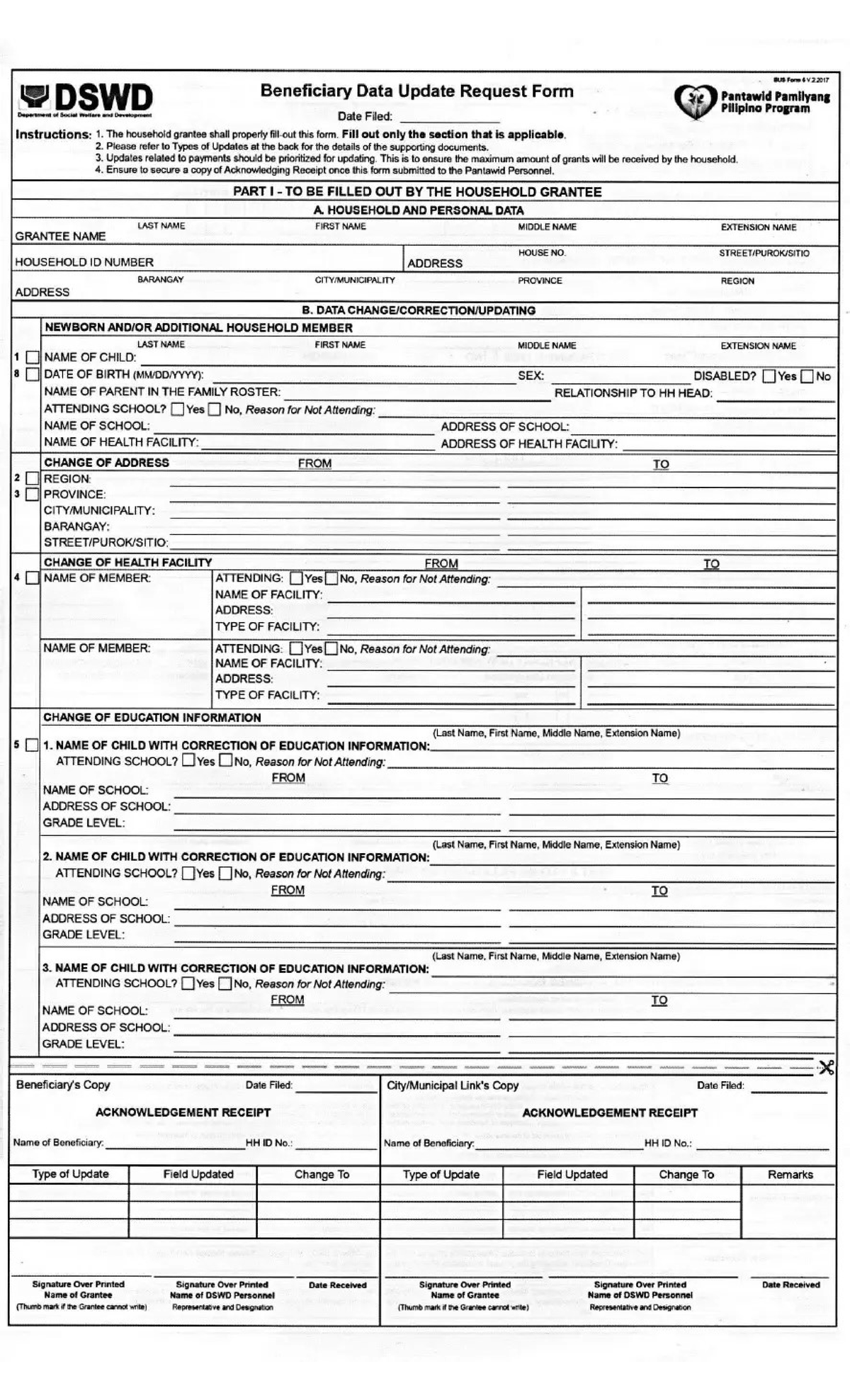 Pdfcoffee.com dswd-4ps-beneficiary-data-update-request-form-page-1-pdf-free - aus Form 4V22017 ...