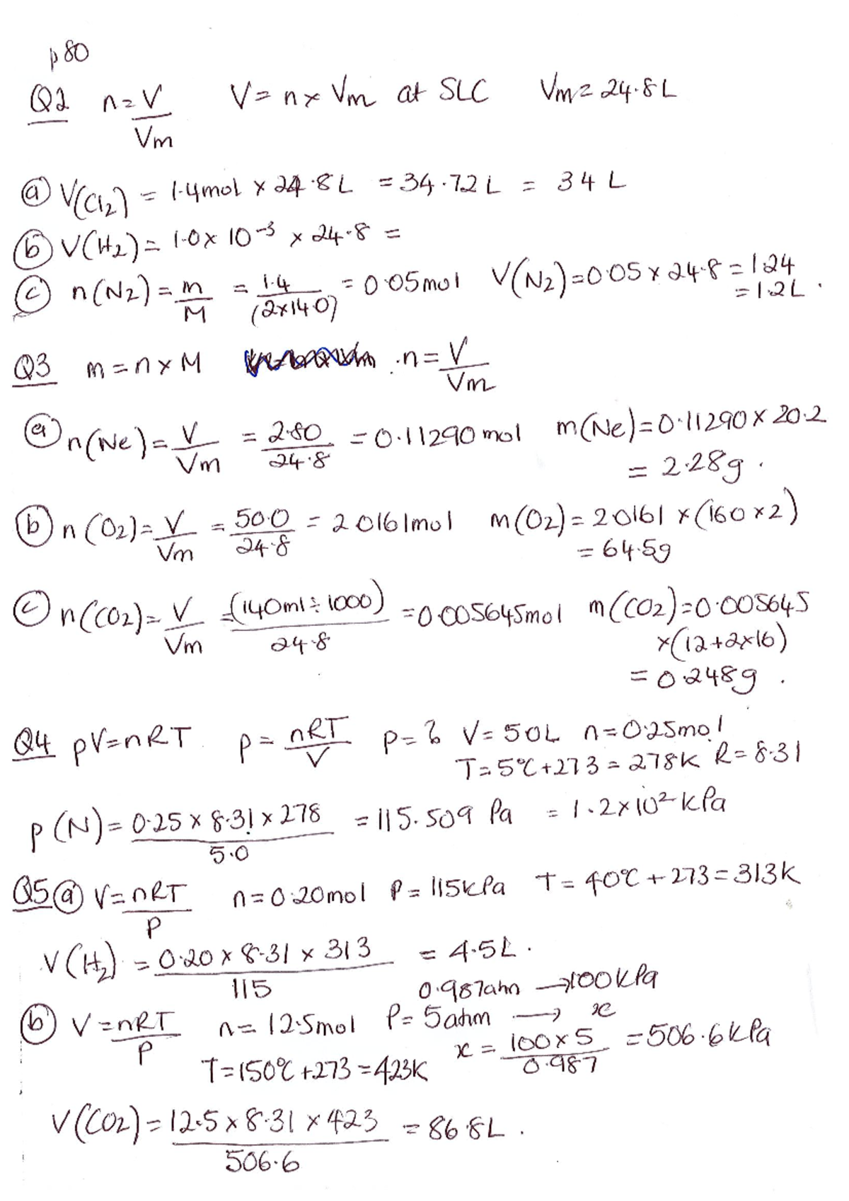 Gases calculations-Solutions - Q2 at SLC Vmz 24 Vm a V(C12) X 24 34L b V(H2) C n(N2) m 1 0 M ...