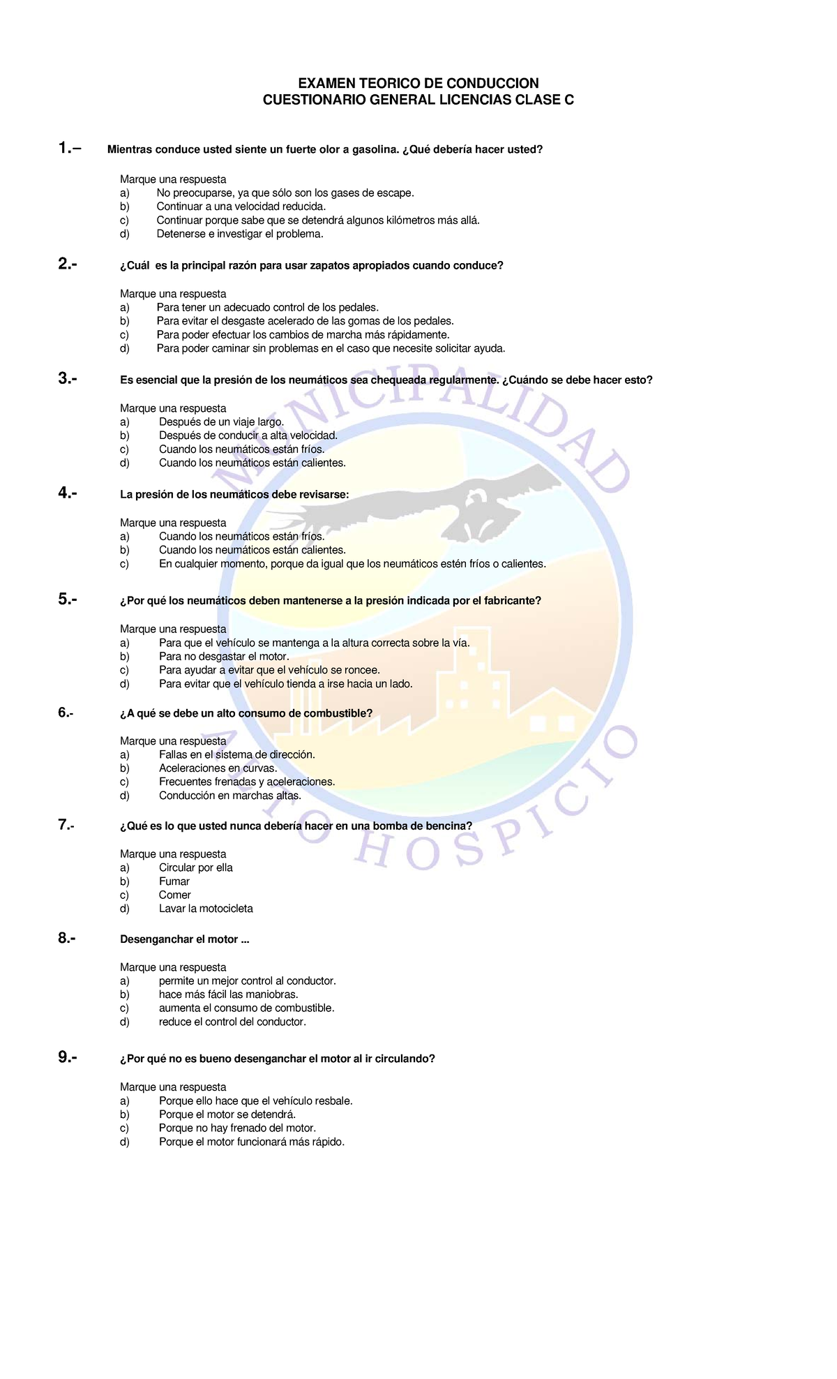 TEST General Clase C mahoaaa - EXAMEN TEORICO DE CONDUCCION ...