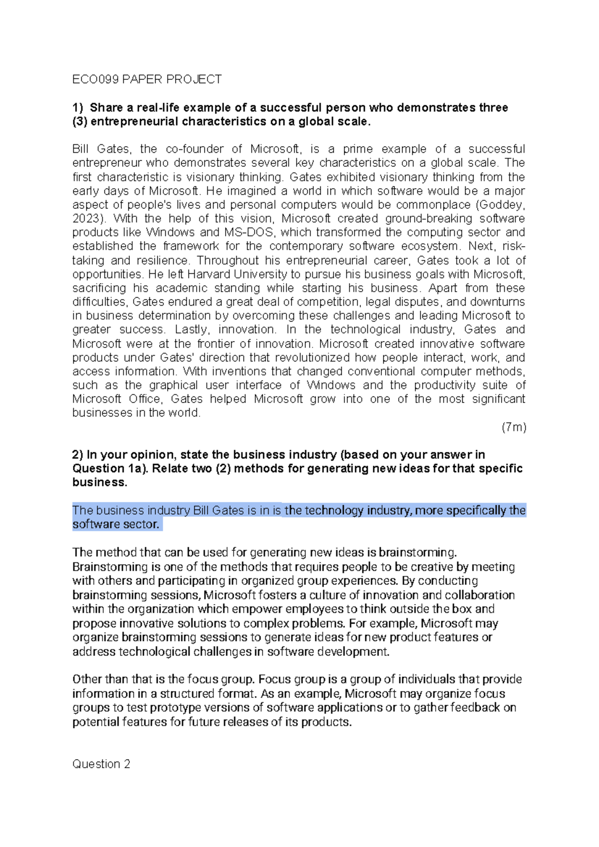 ECO099 Paper Project - ECO099 PAPER PROJECT Share a real-life example ...