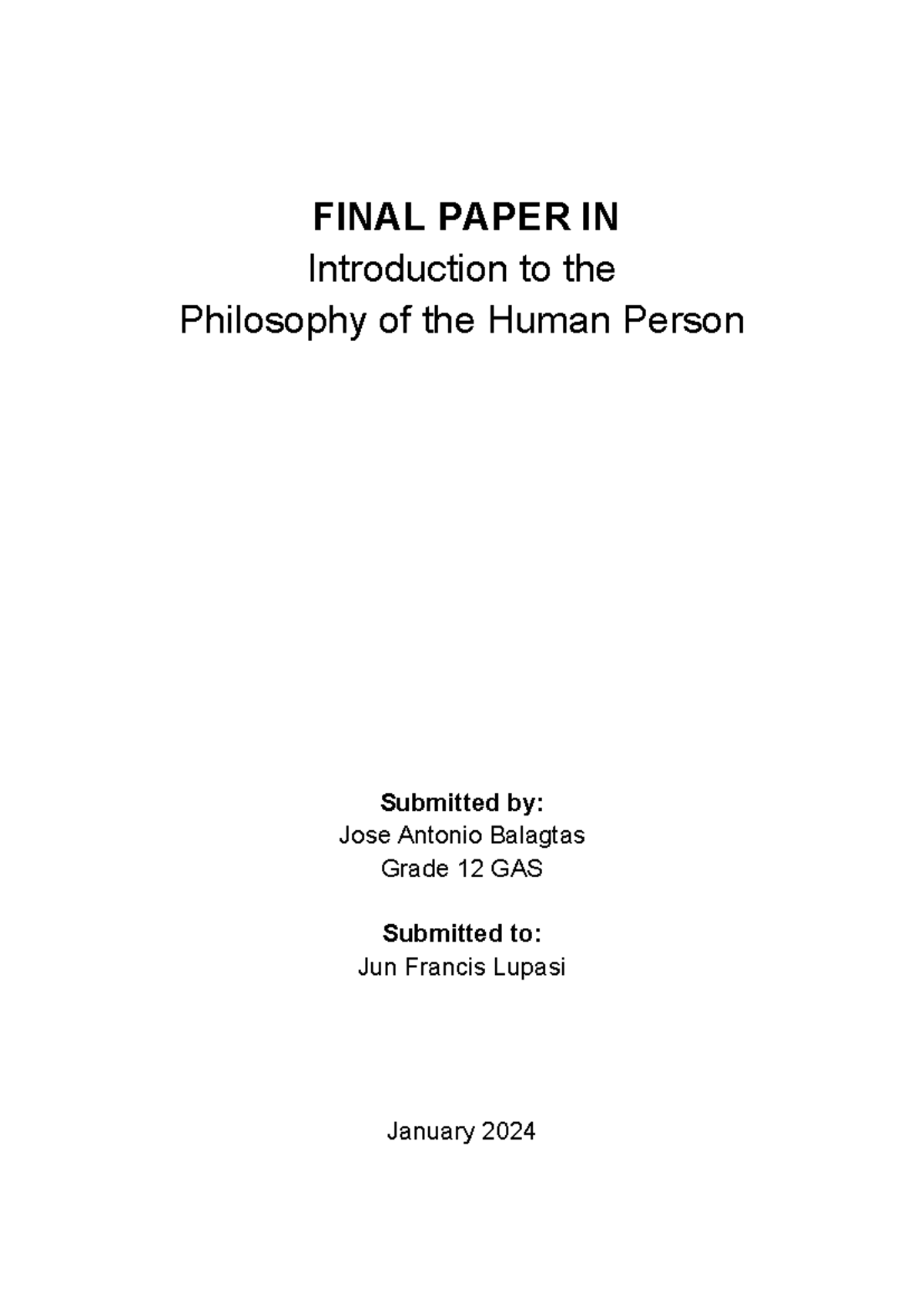 Final Paper IN Philo - random - FINAL PAPER IN Introduction to the ...