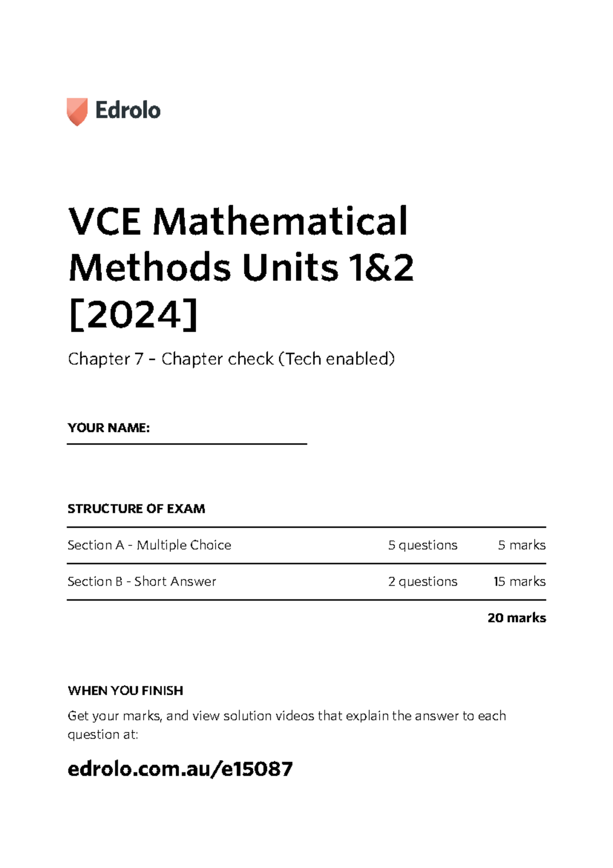 Edrolo – – Chapter 7 – Chapter check (Tech enabled) - VCE Mathematical Methods Units 1 & 2 [ 202 ...