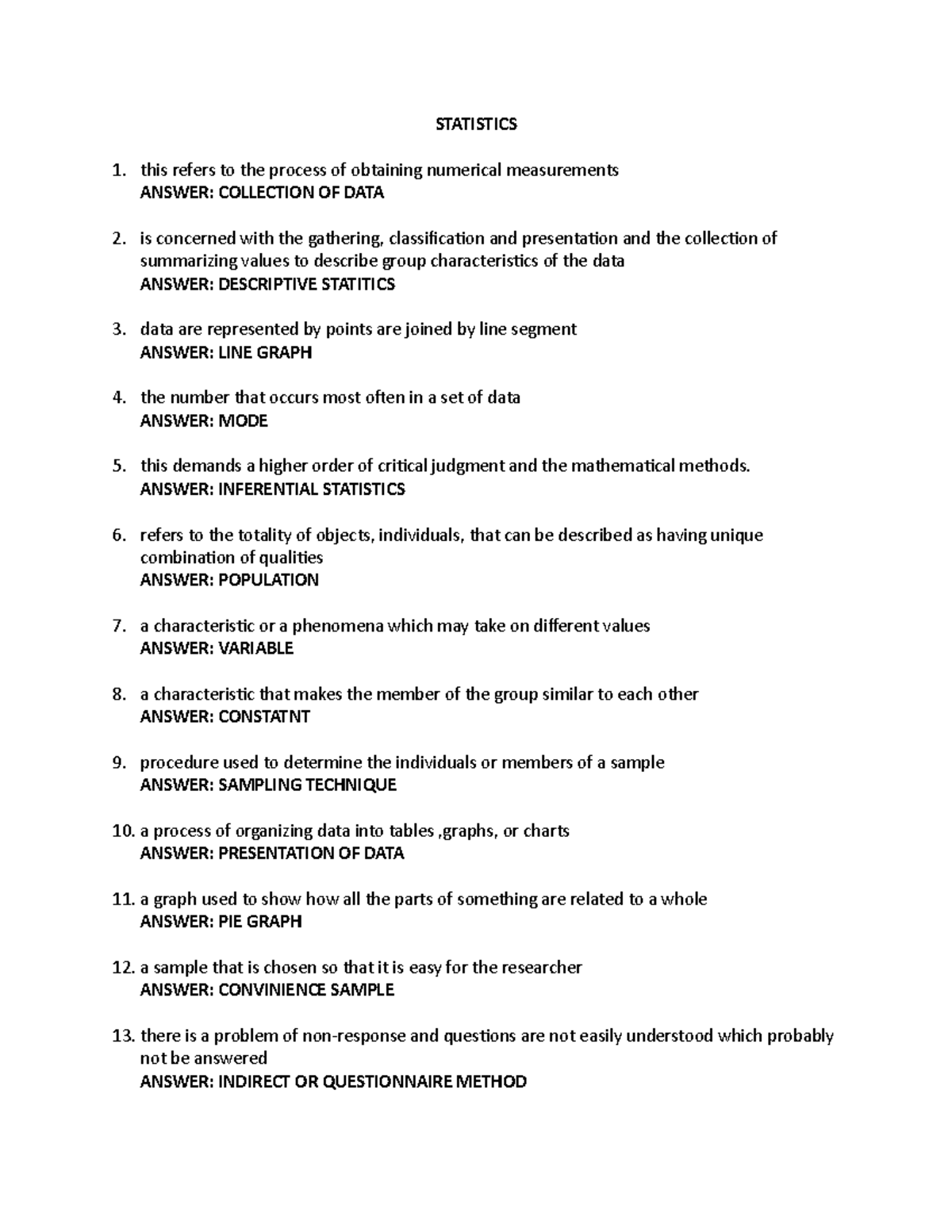 Statistics - stat - STATISTICS this refers to the process of obtaining ...