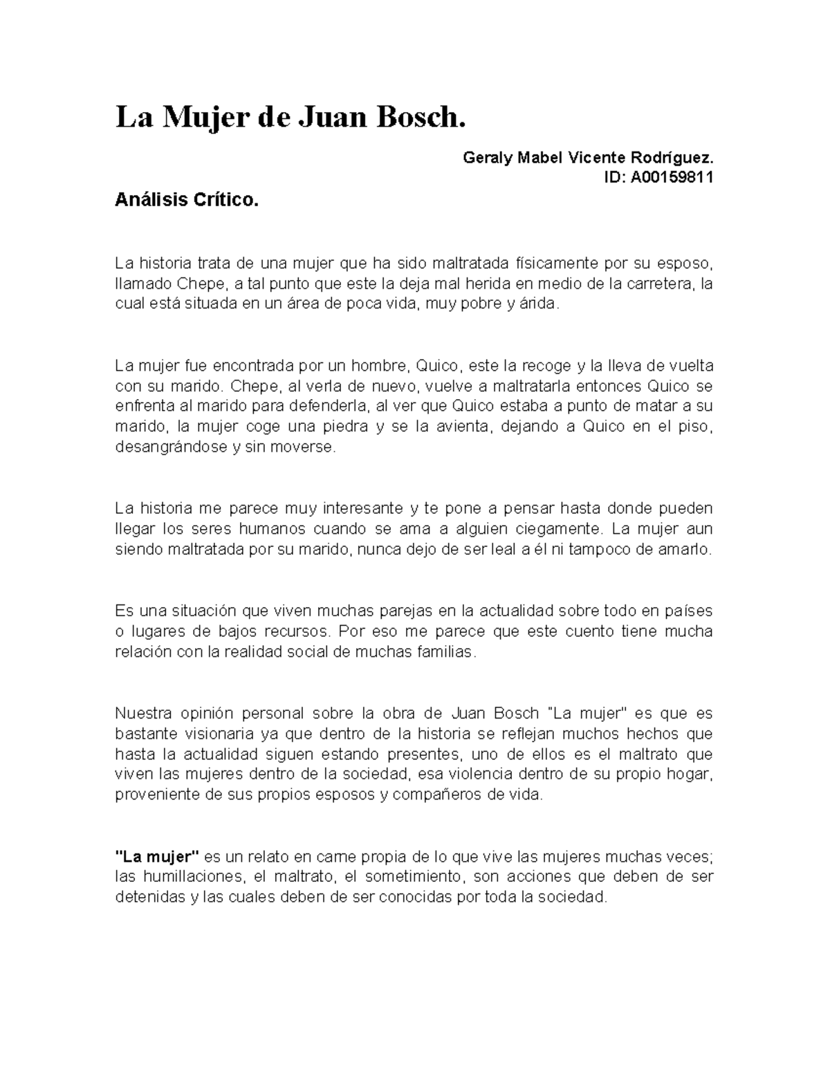 La Mujer de Juan Bosch. Anilisis Critico - La Mujer de Juan Bosch ...