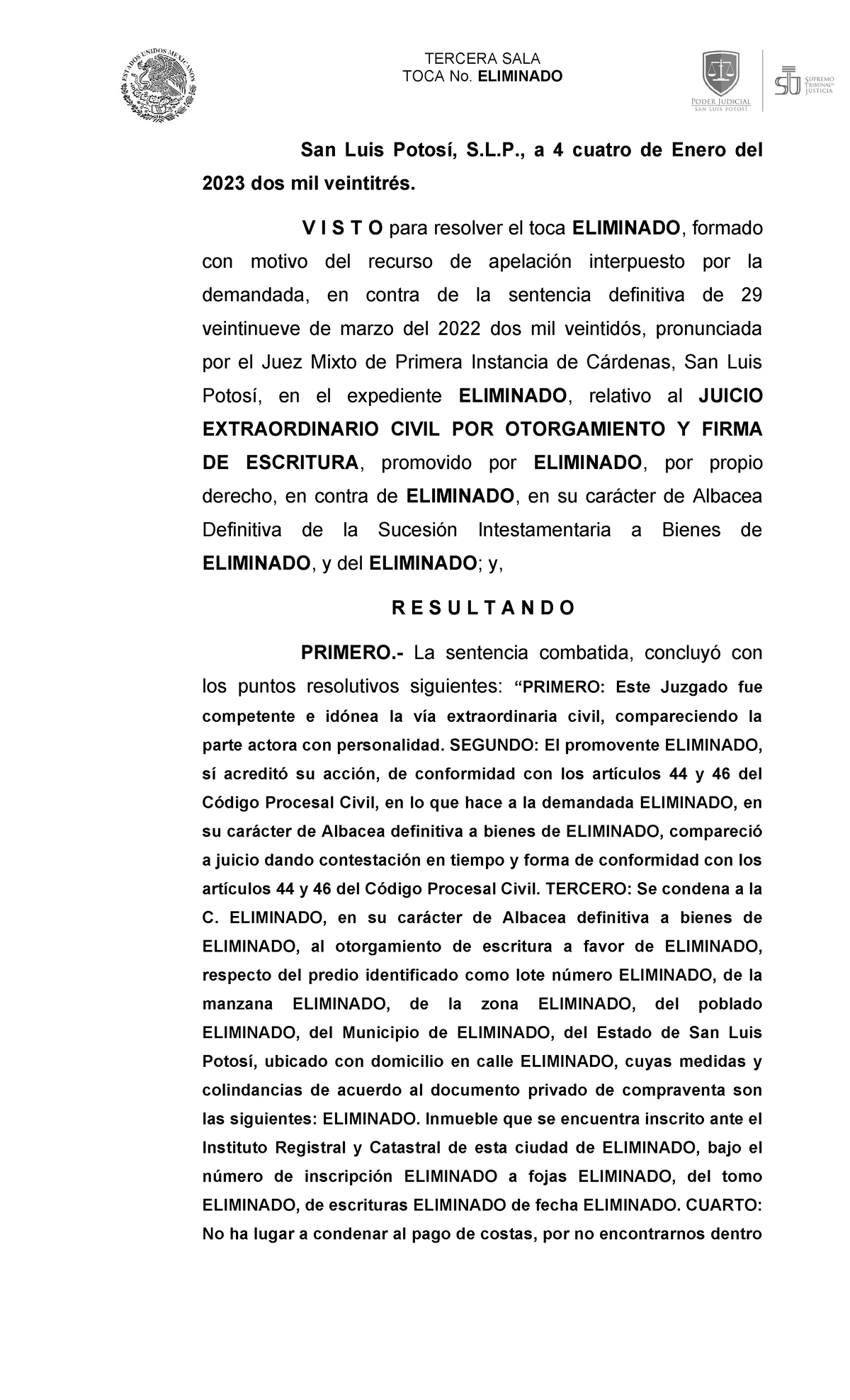 SENT Proform 1A INS Proced 2A INS CONF VS Albacea - TOCA No. ELIMINADO ...