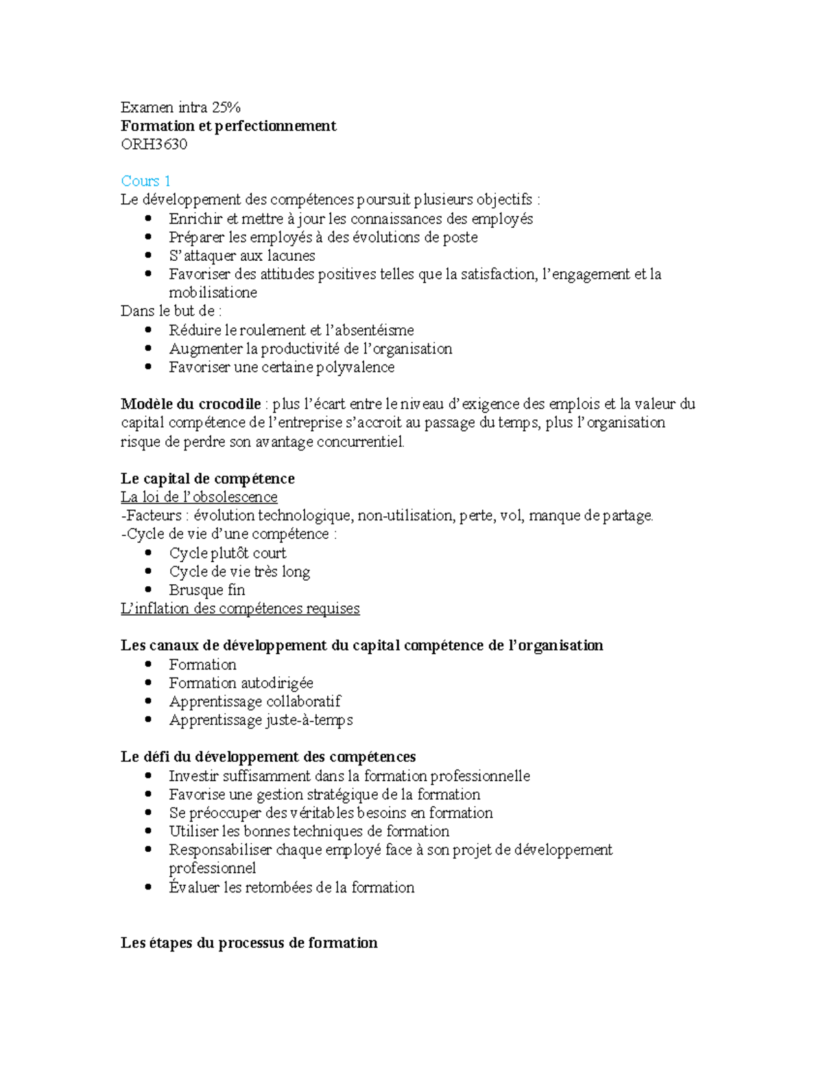 Étude-intra - Résumé Fondements en formation et perfectionnement ...