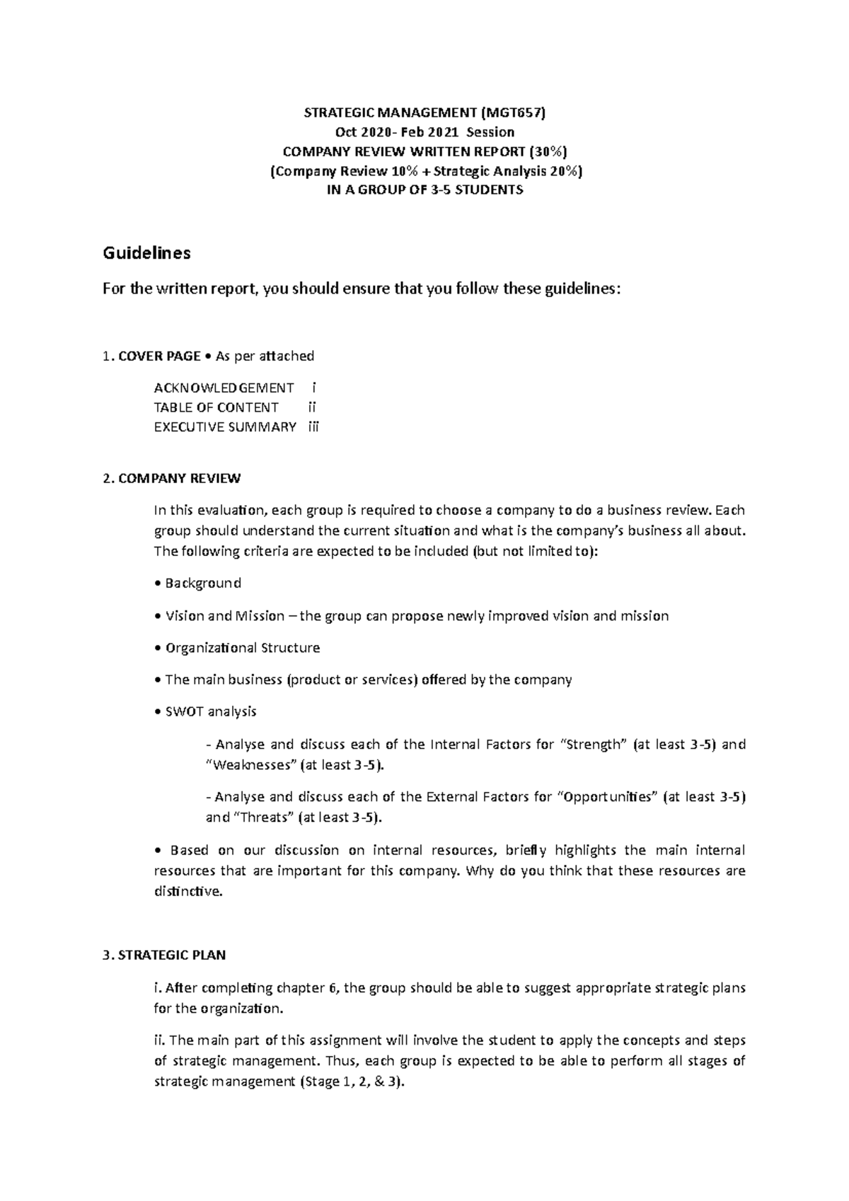 Company Review Report Writing Guidelines - STRATEGIC MANAGEMENT (MGT657 ...