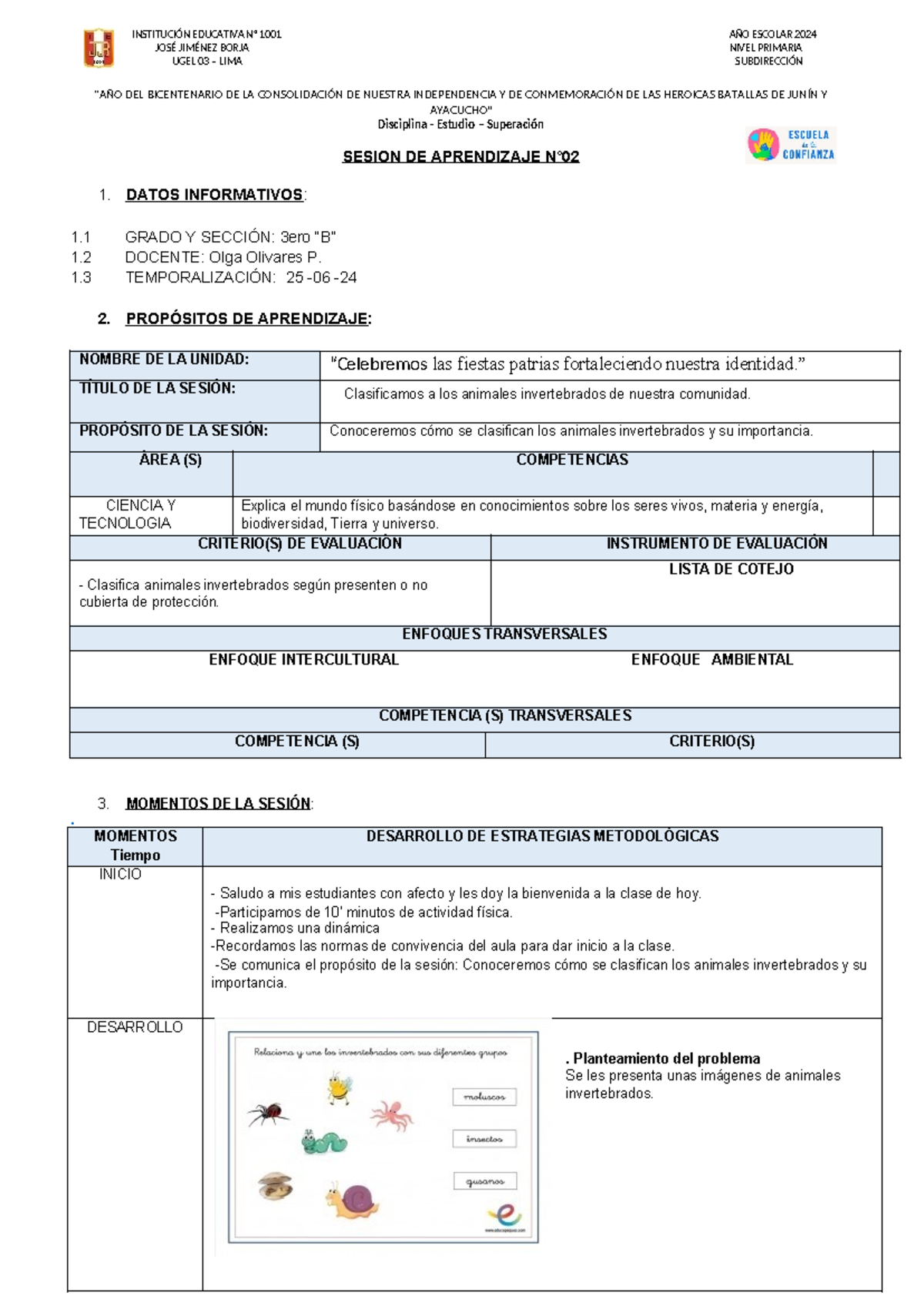 Sesion de ciencia y ambiente conocemos a los animales invertebrados de nuestra localidad - - Studocu