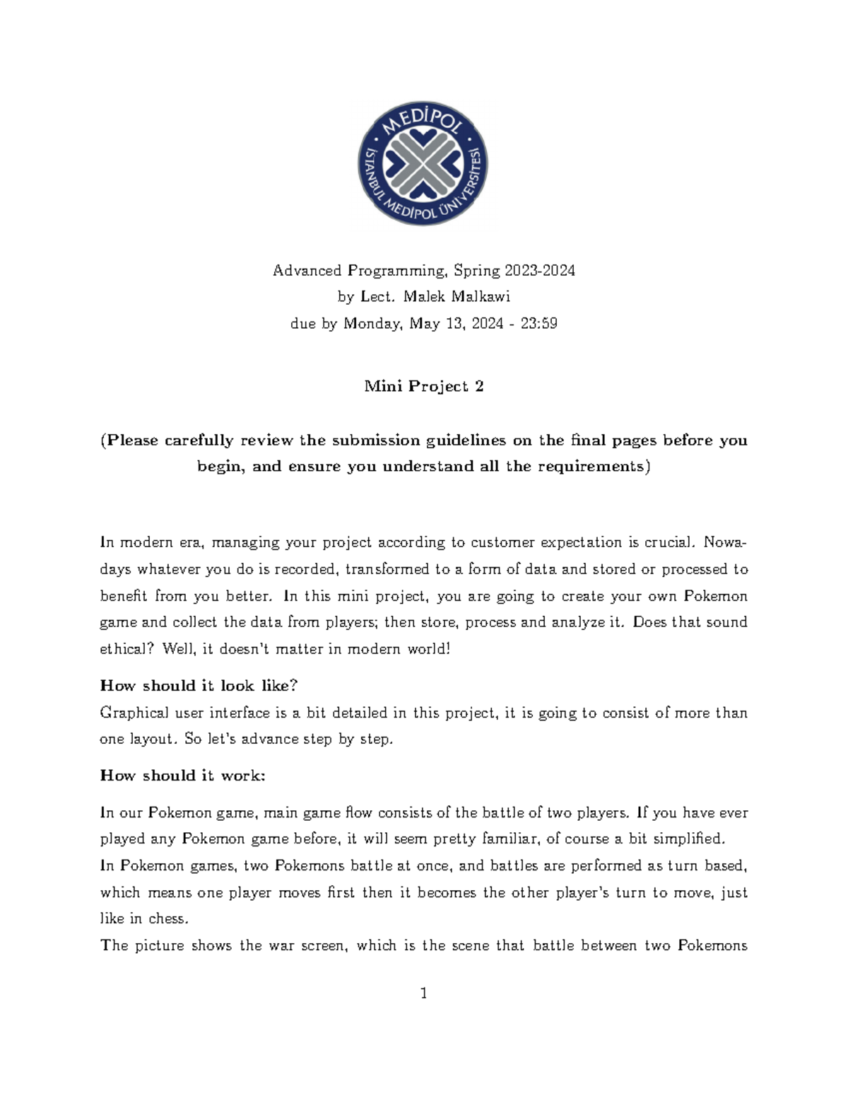 Medipol AP 2324 Spring MP2 - Advanced Programming, Spring 2023- by Lect ...