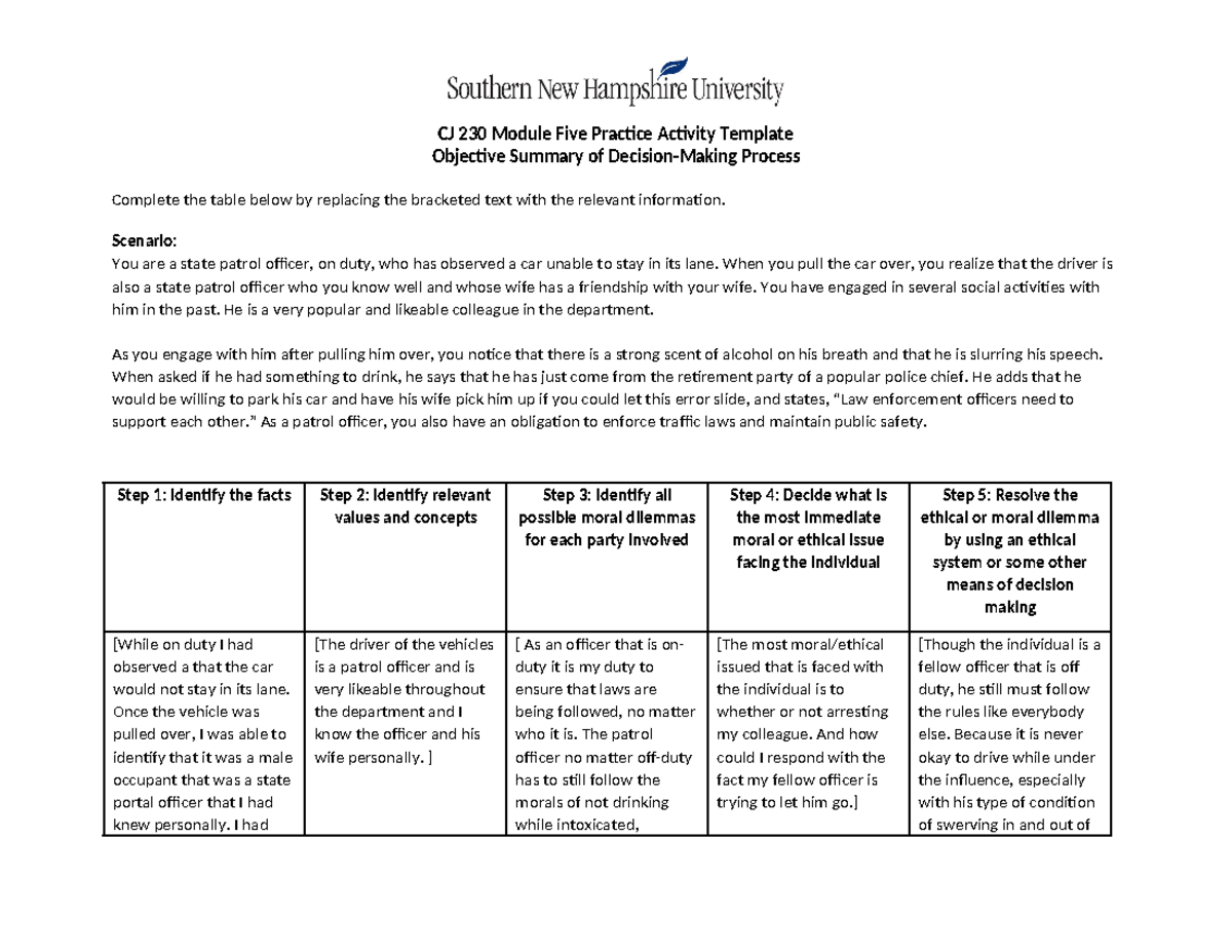 CJ 230 Module Five Practice Activity Template - CJ 230 Module Five Practice Activity Template ...