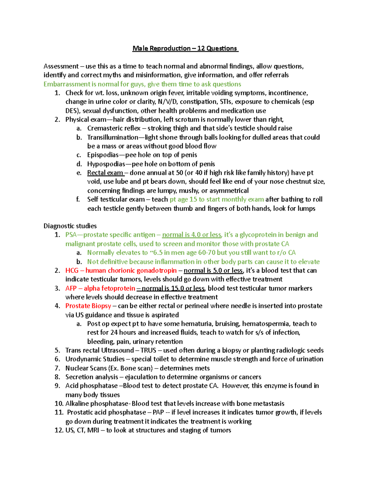Exam 9 Study Guide - Reproductive - Male Reproduction – 12 Questions ...