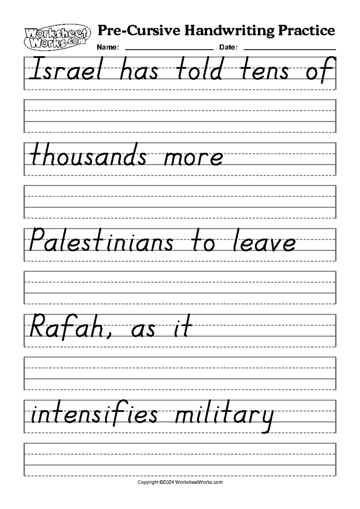Worksheet Works Pre Cursive Handwriting Practice 3 - Name: Date: Name ...