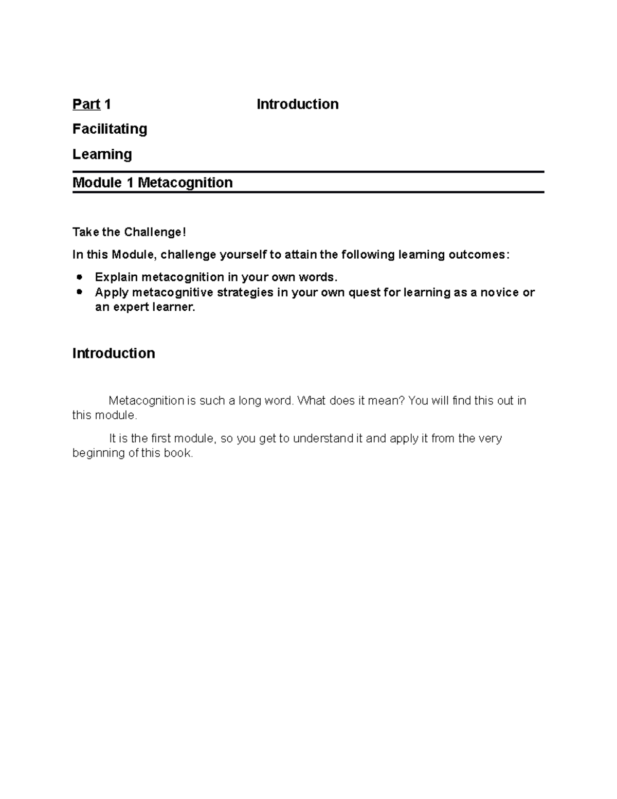 Facilitating Learning Module 1 20 - Part 1 Introduction Facilitating ...